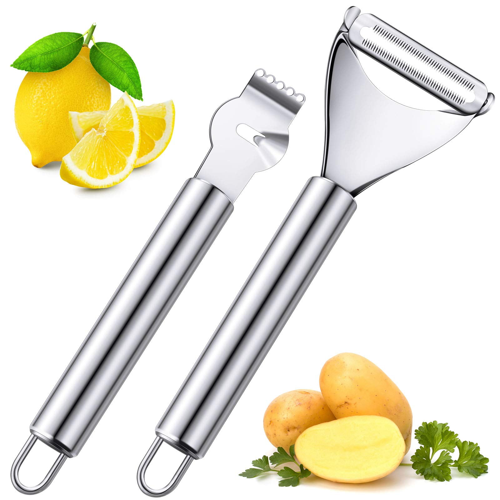 2 Pieces Stainless Steel Lemon Citrus Peeler with Channel Knife and ...