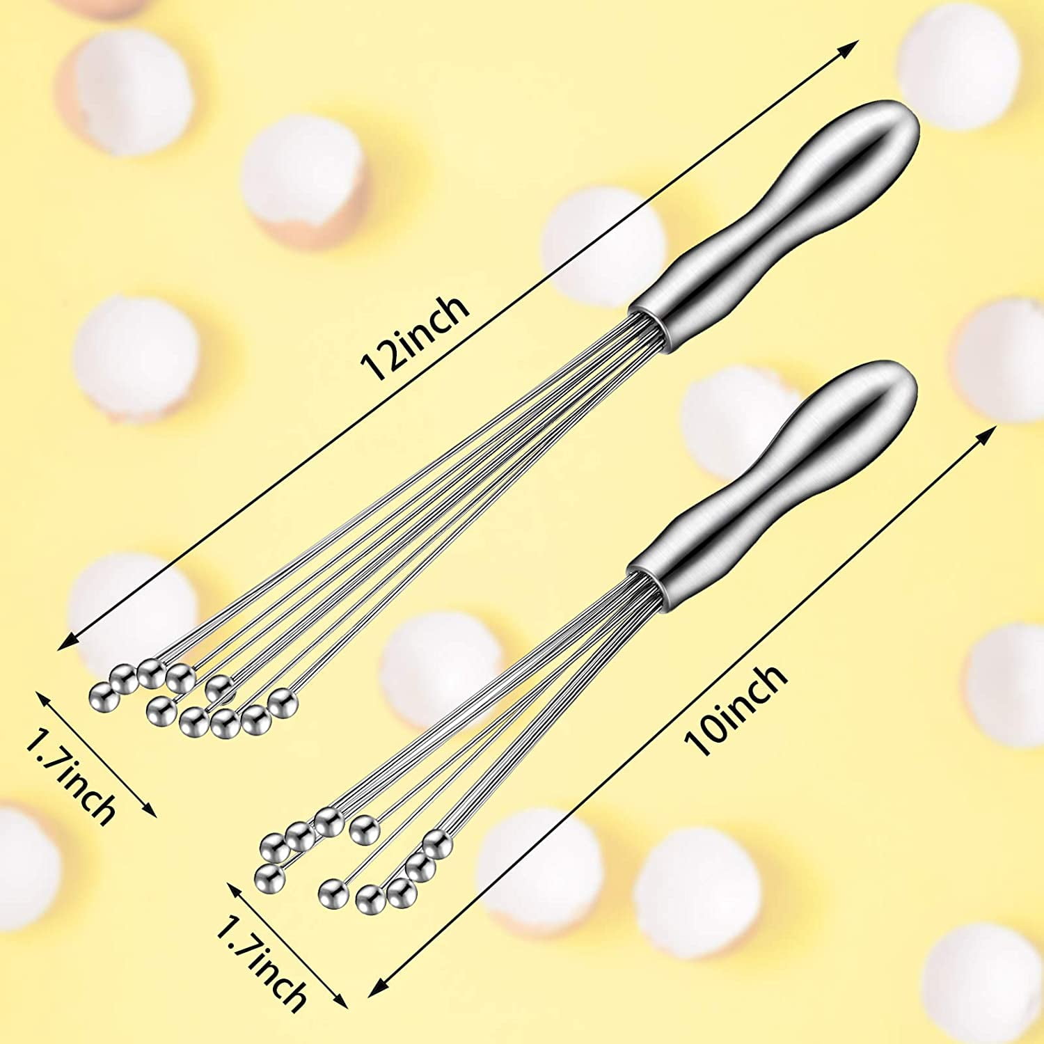 2 Pieces Stainless Steel Mini Ball Whisk 10-Inch and 12-Inch, Egg ...