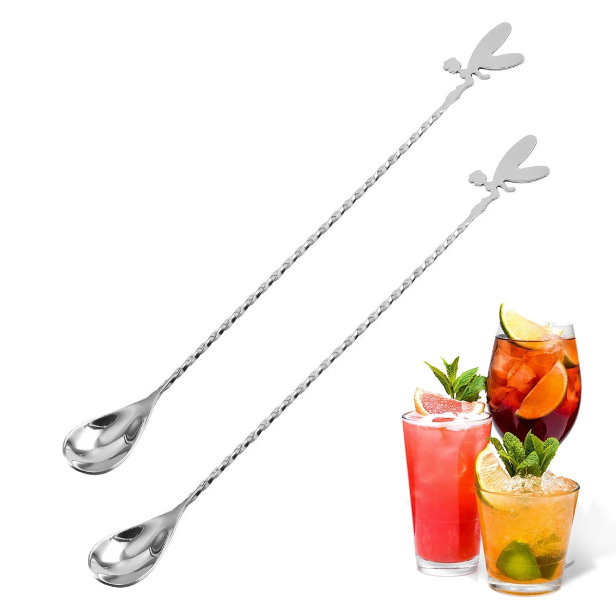 2 Pieces Stainless Steel Mixing Spoon, 2-Pieces Silver Spiral Pattern ...
