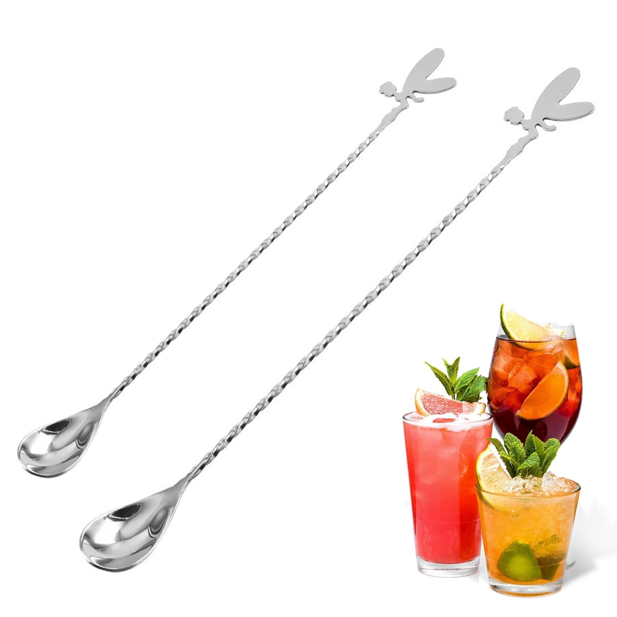 2 Pieces Stainless Steel Mixing Spoon, 2-Pieces Silver Spiral Pattern ...