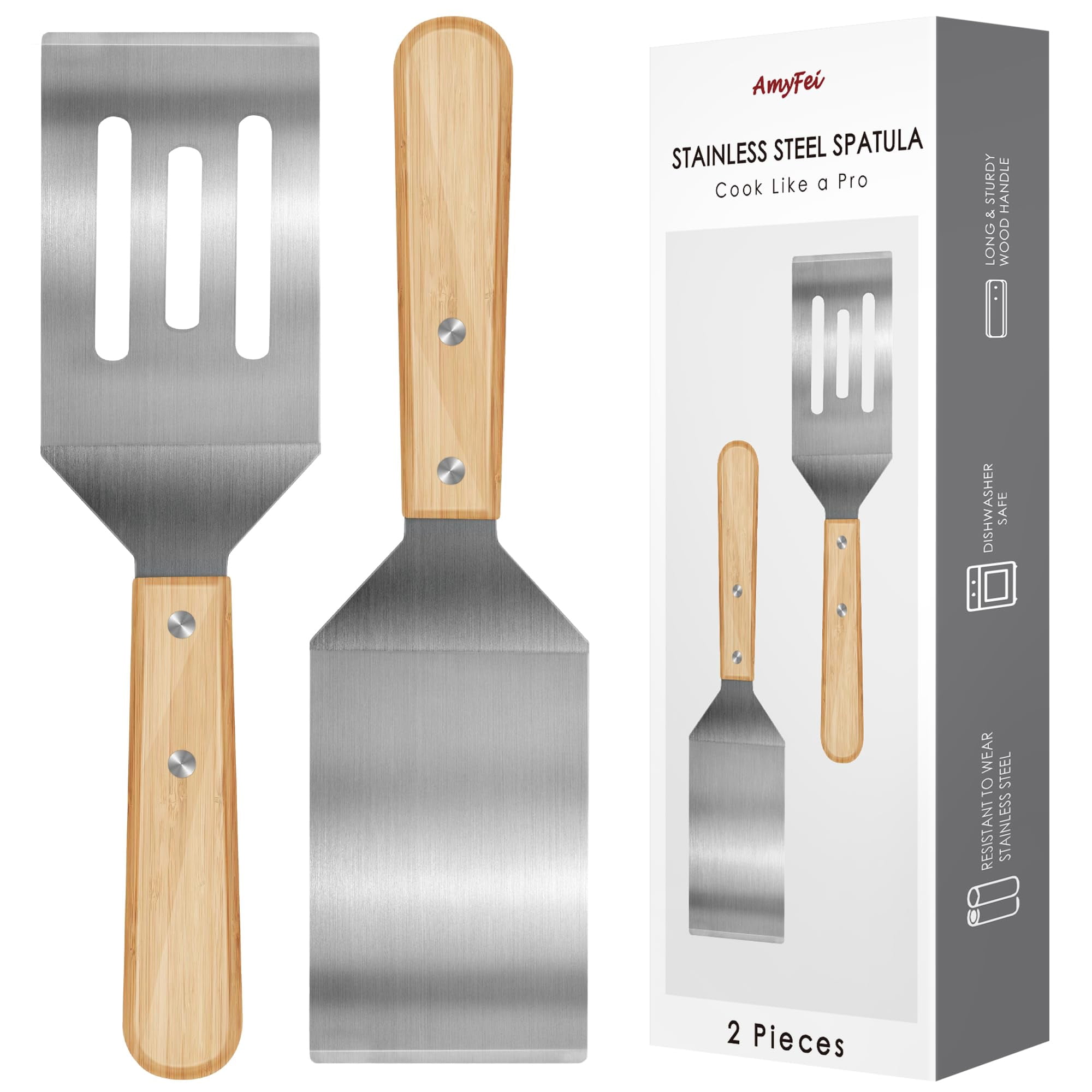 2 Pieces Stainless Steel Spatula Set,Metal Spatula for Cast Iron ...