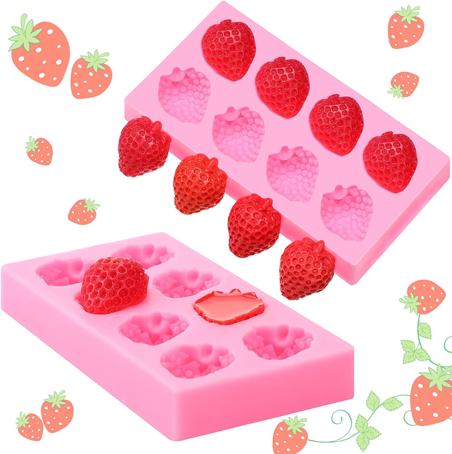 2 Pieces Strawberry Mold Silicone 3D Cupcake Strawberry Mold for DIY ...