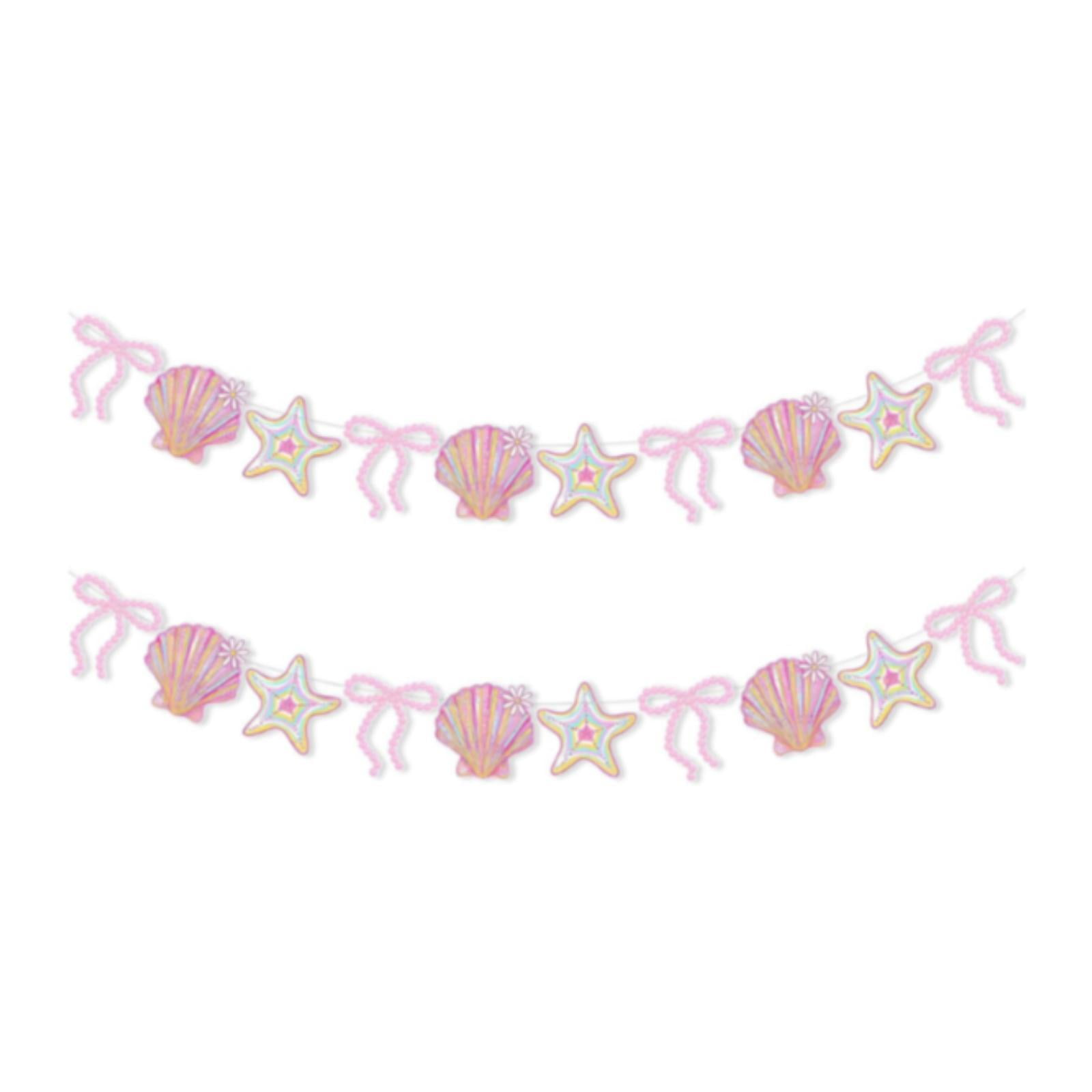 2 Pieces Summer Banner Seashells Decor Bow Starfish Garland Paper ...