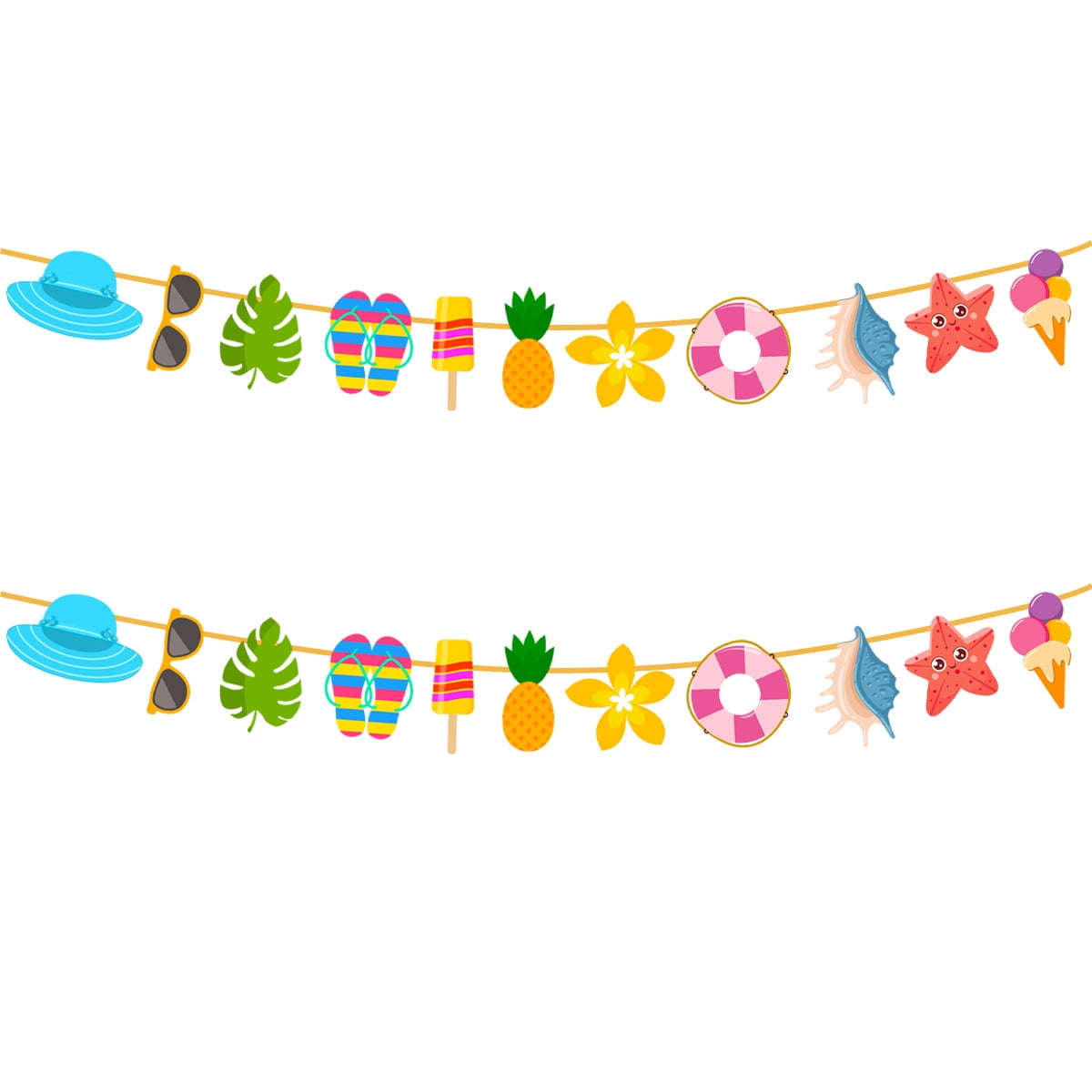 2 Pieces Summer Beach Patterns Banner, Colorful Summer Bunting Banner ...