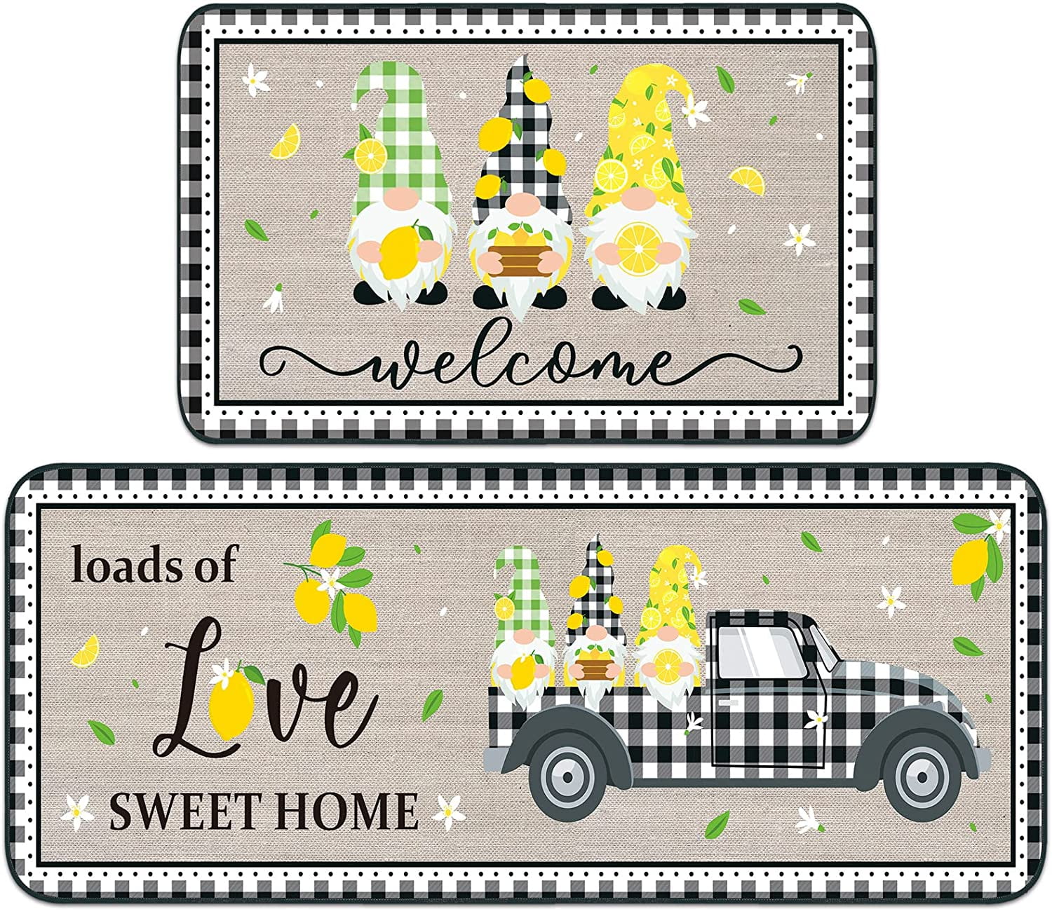 2 Pieces Summer Lemon Kitchen Rugs Lemon Plaid Car Mats Loads of Love ...