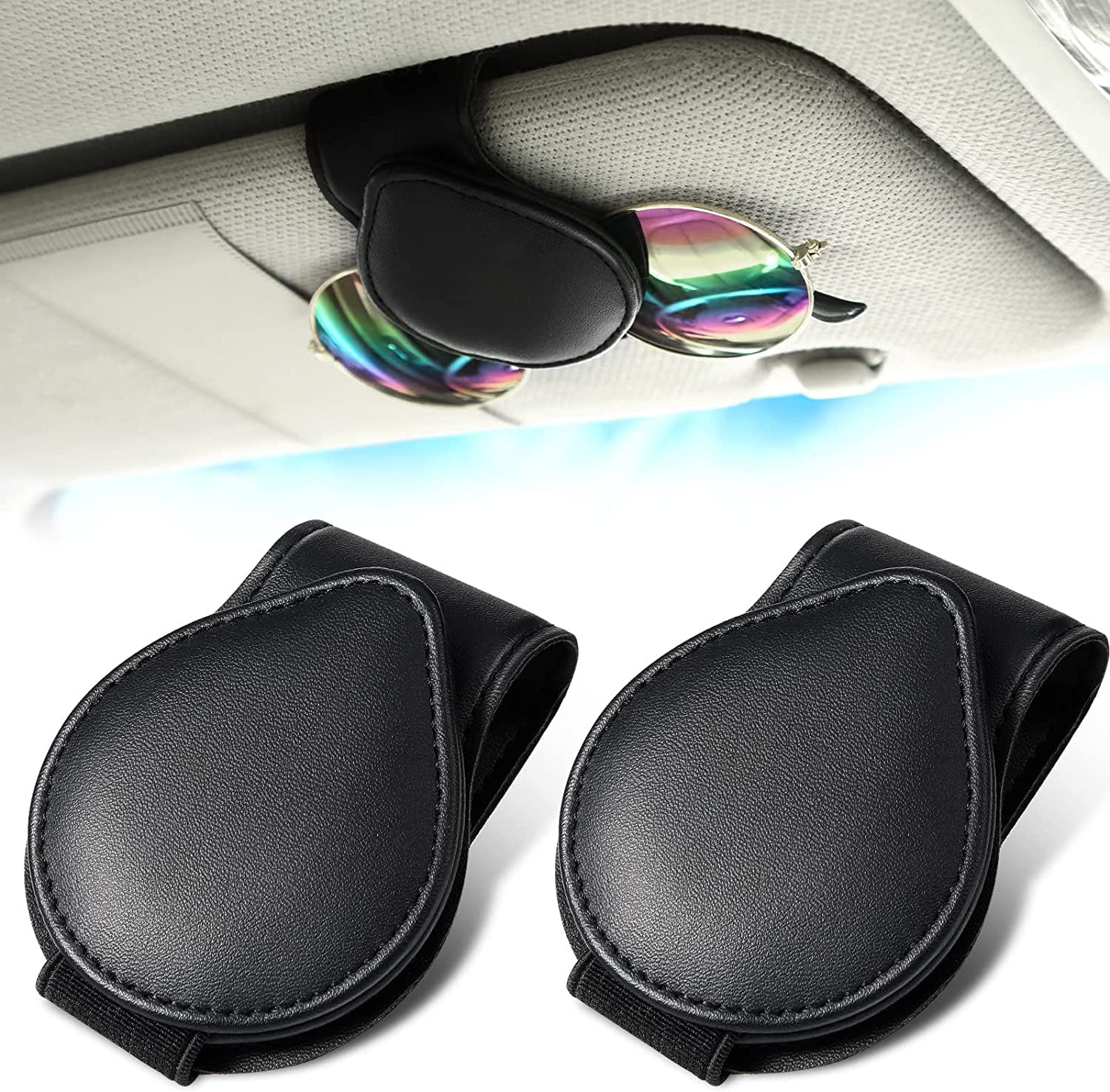 2 Pieces Sunglasses Clips for Visor Sunglass Holder for Car Magnetic PU ...