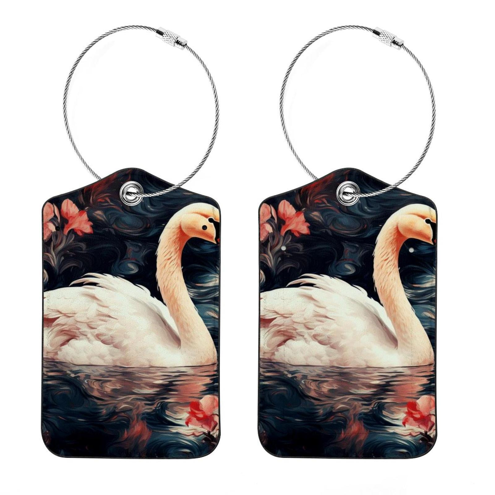 2 Pieces Swan Luggage Tags, Privacy Cover ID Label with Loop and ...