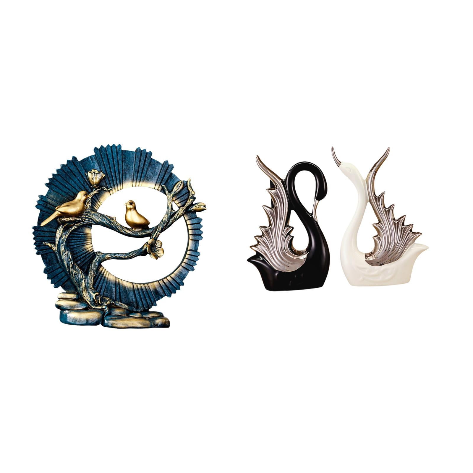 2 Pieces Swan Statue Figurine Knick Knack Resin Construction Perfect ...