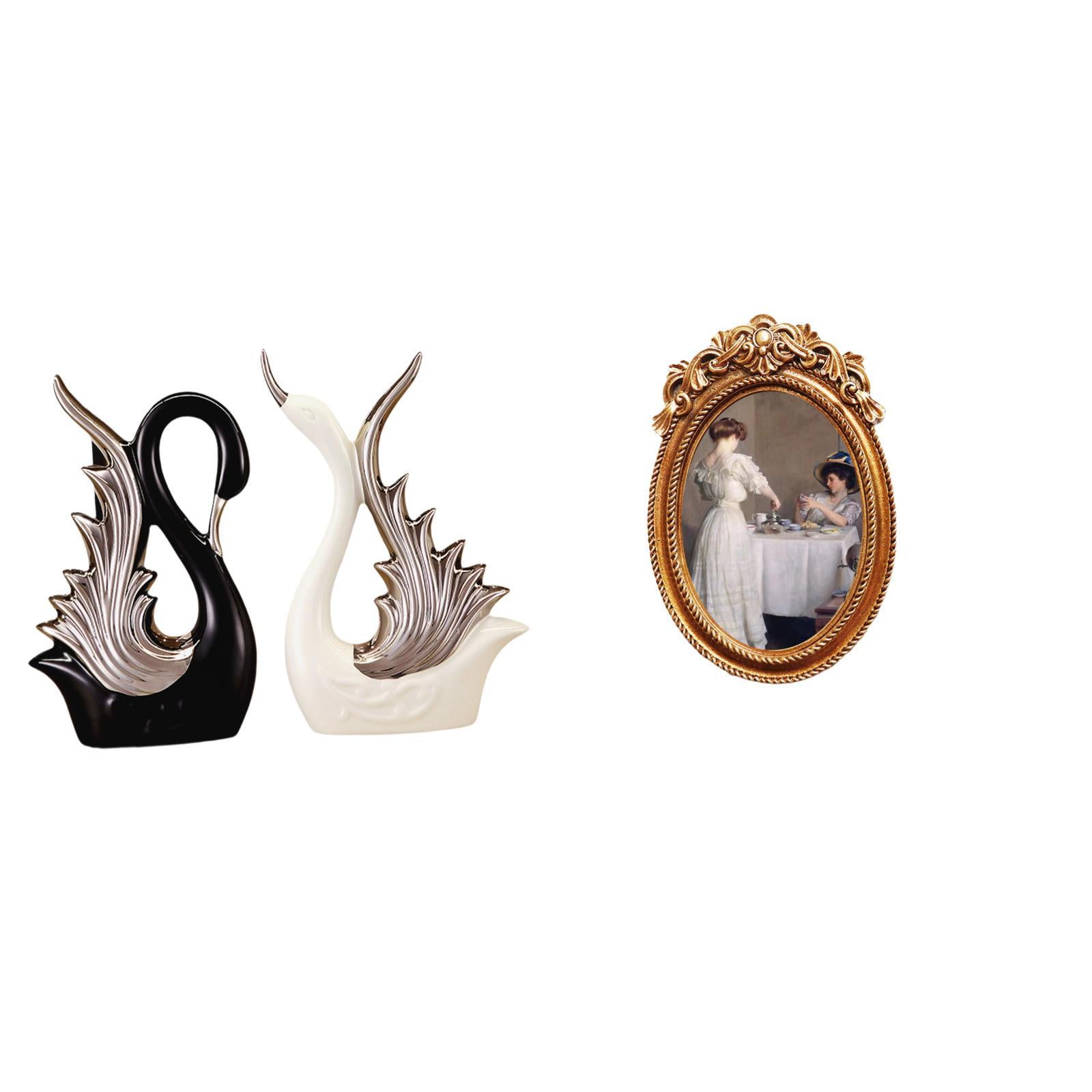 2 Pieces Swan Statue Photo Frame Resin Craft Lifelike Desktop ...