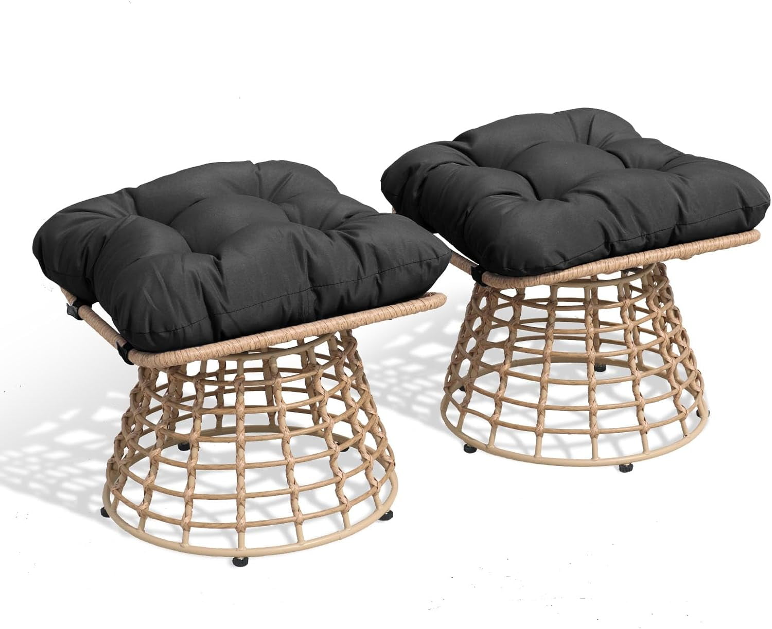 2 Pieces Swivel Outdoor Ottomans for Patio Foot Rest, PE Rattan Wicker ...
