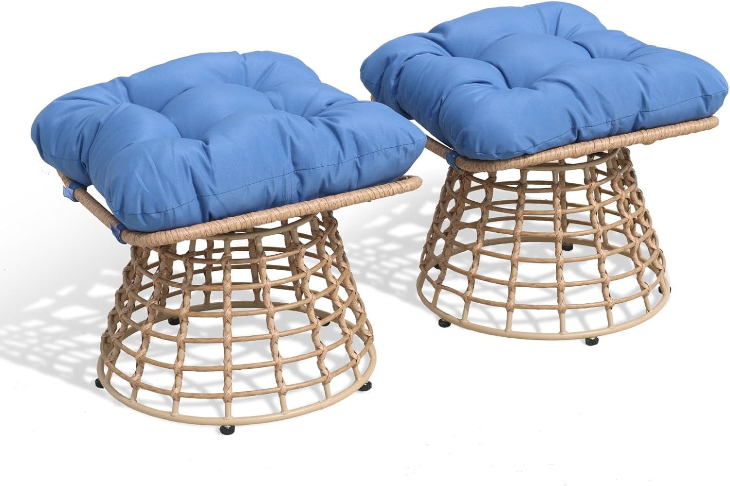 2 Pieces Outdoor Patio Ottoman Rattan Wicker Ottomans Outdoor Footstool ...