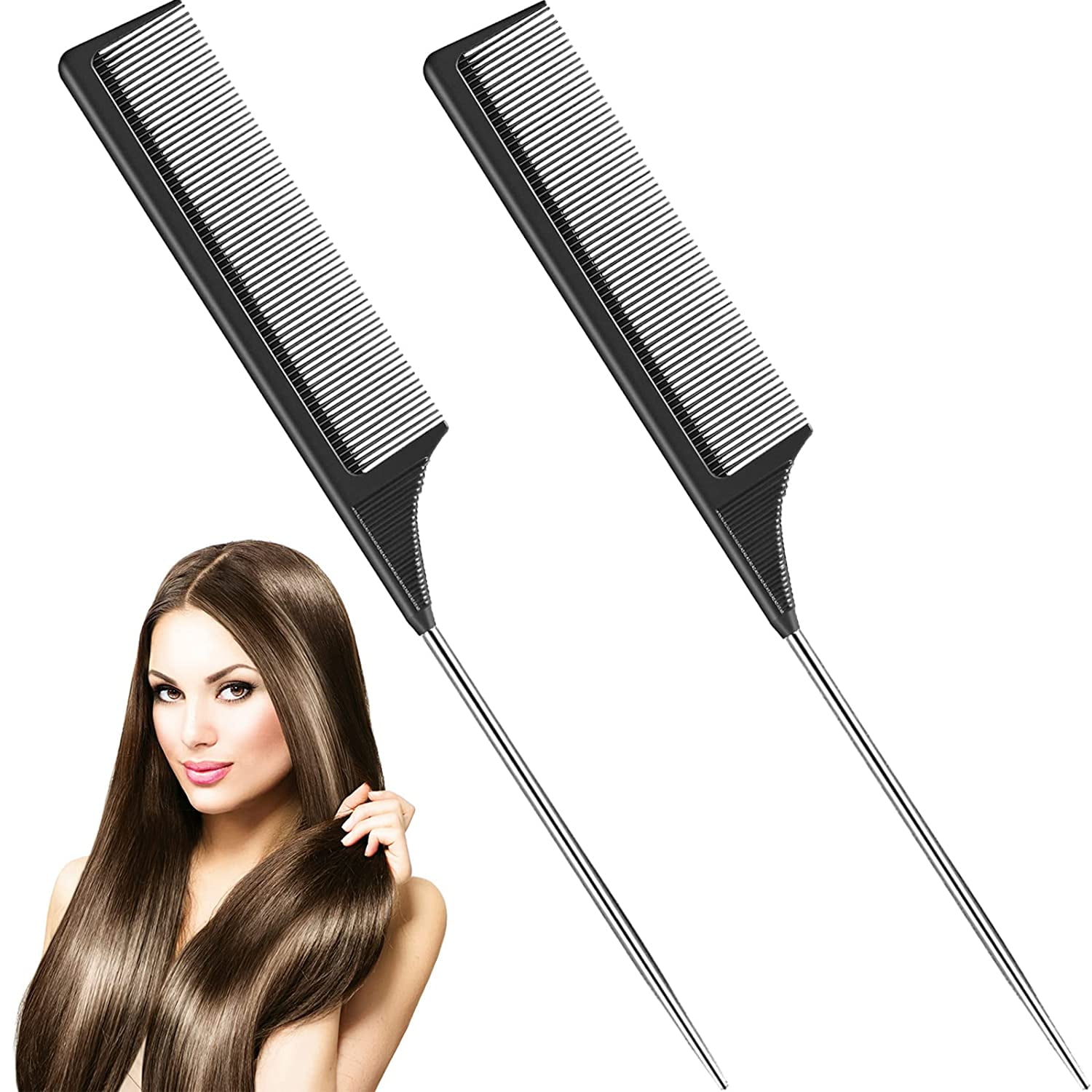 2 Pieces Tail Combs Carbon Fiber Teasing Combs Rat Tail Lifting Combs ...