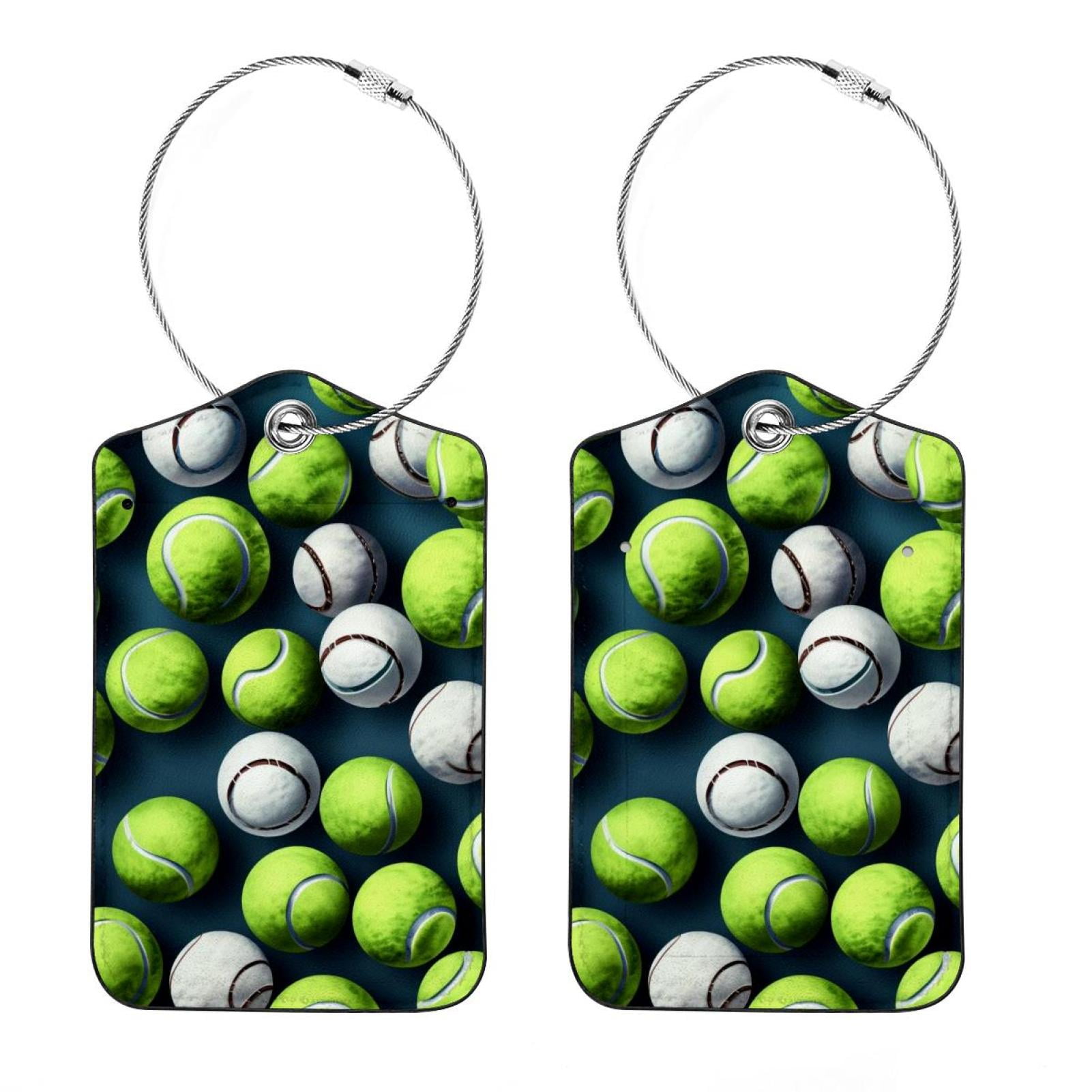 2 Pieces Tennis Ball Luggage Tags, Privacy Cover ID Label with Loop and ...