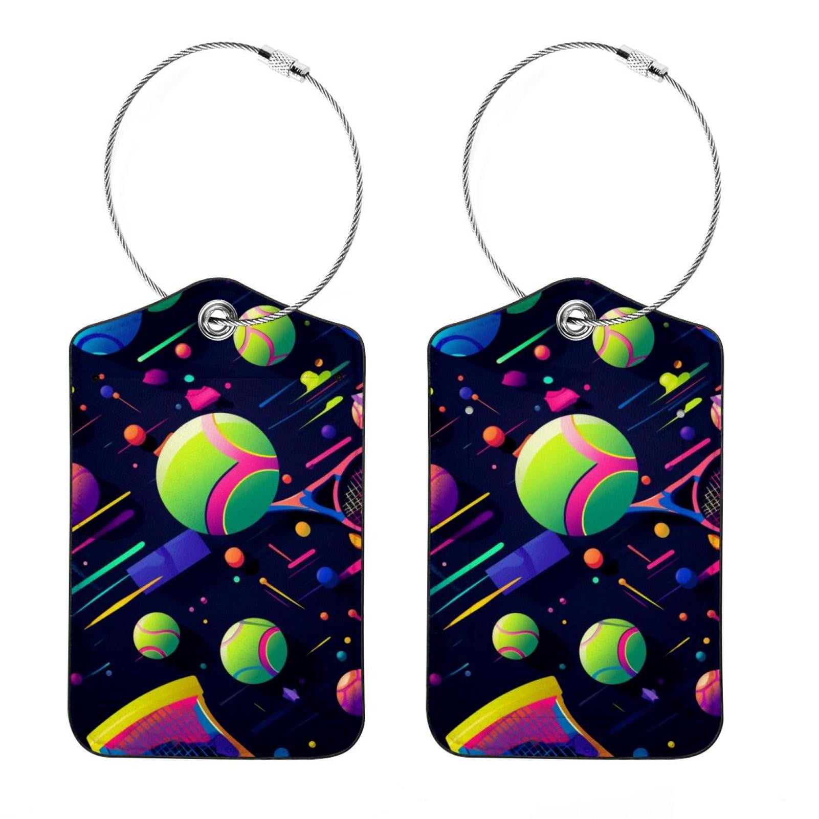 2 Pieces Tennis Ball Luggage Tags with Full Back Privacy Cover /Steel ...