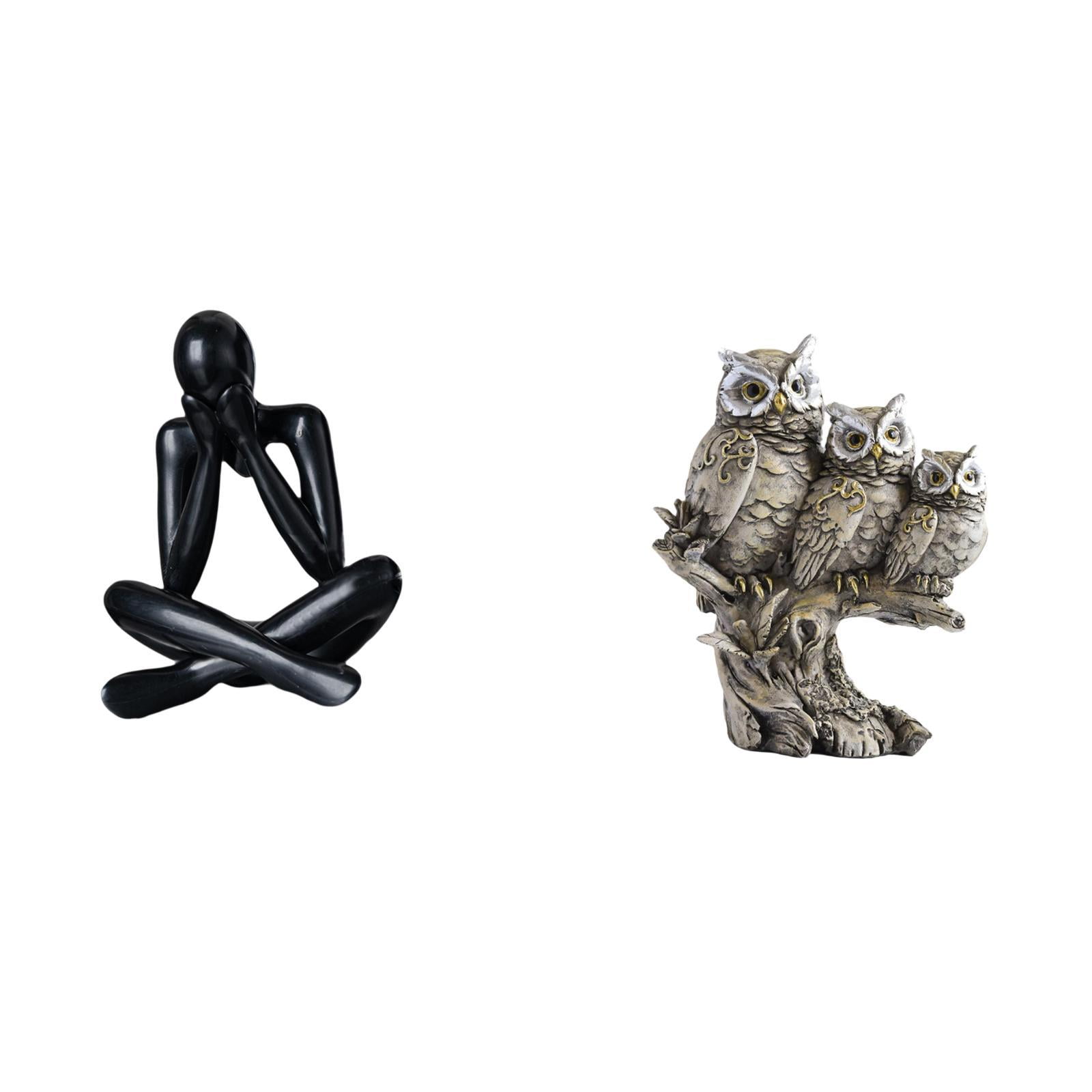 2 Pieces Thinker Statue Owl Figurine Abstract Sculpture Resin Material ...