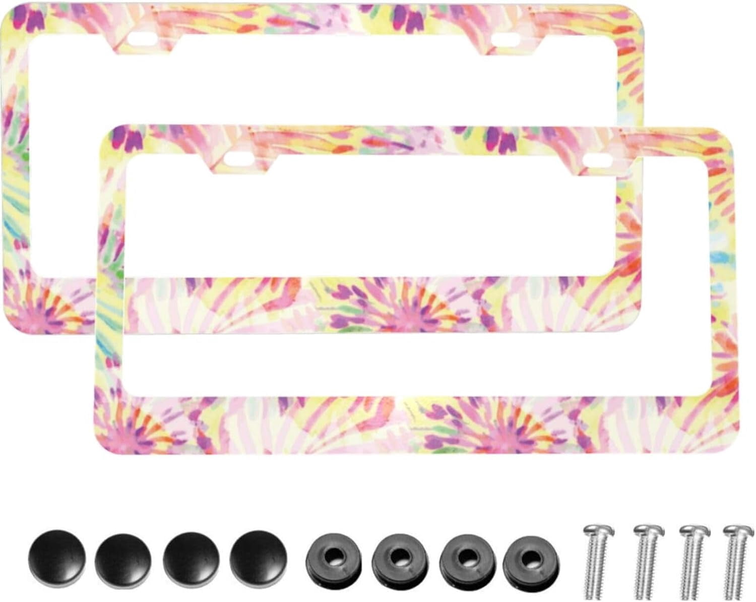 2 Pieces Tie-Dye Pattern Aluminum Metal License Plate Frame with Screw ...