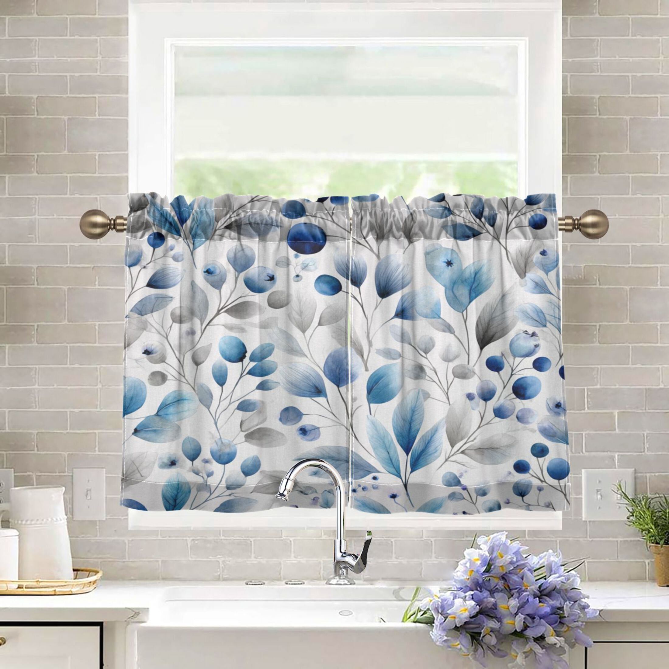 2 Pieces Tier Curtain for Kitchen and Bathroom- 27x24inch Light Gray ...