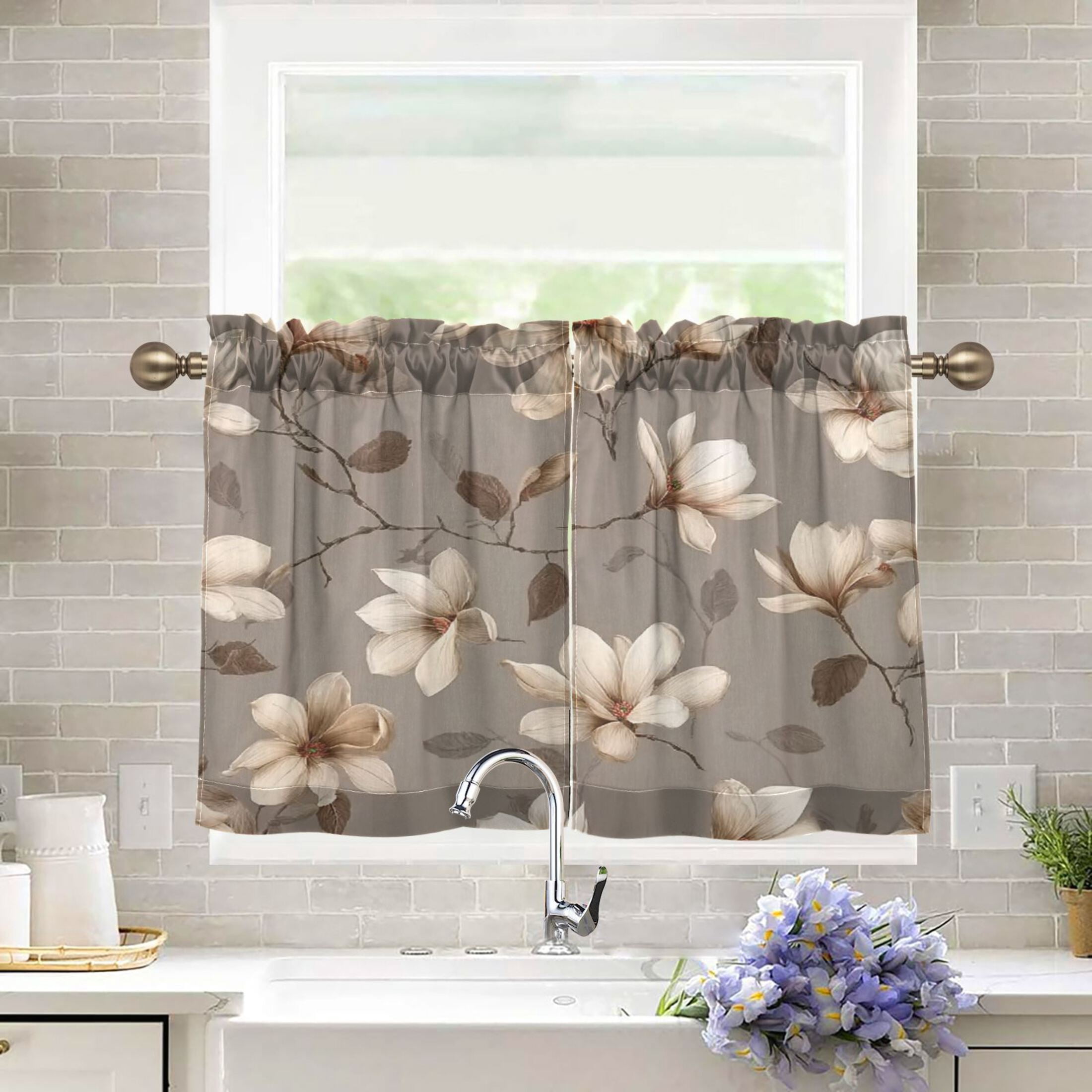 2 Pieces Tier Curtain for Kitchen and Bathroom- 27x24inch Soft Patterns ...