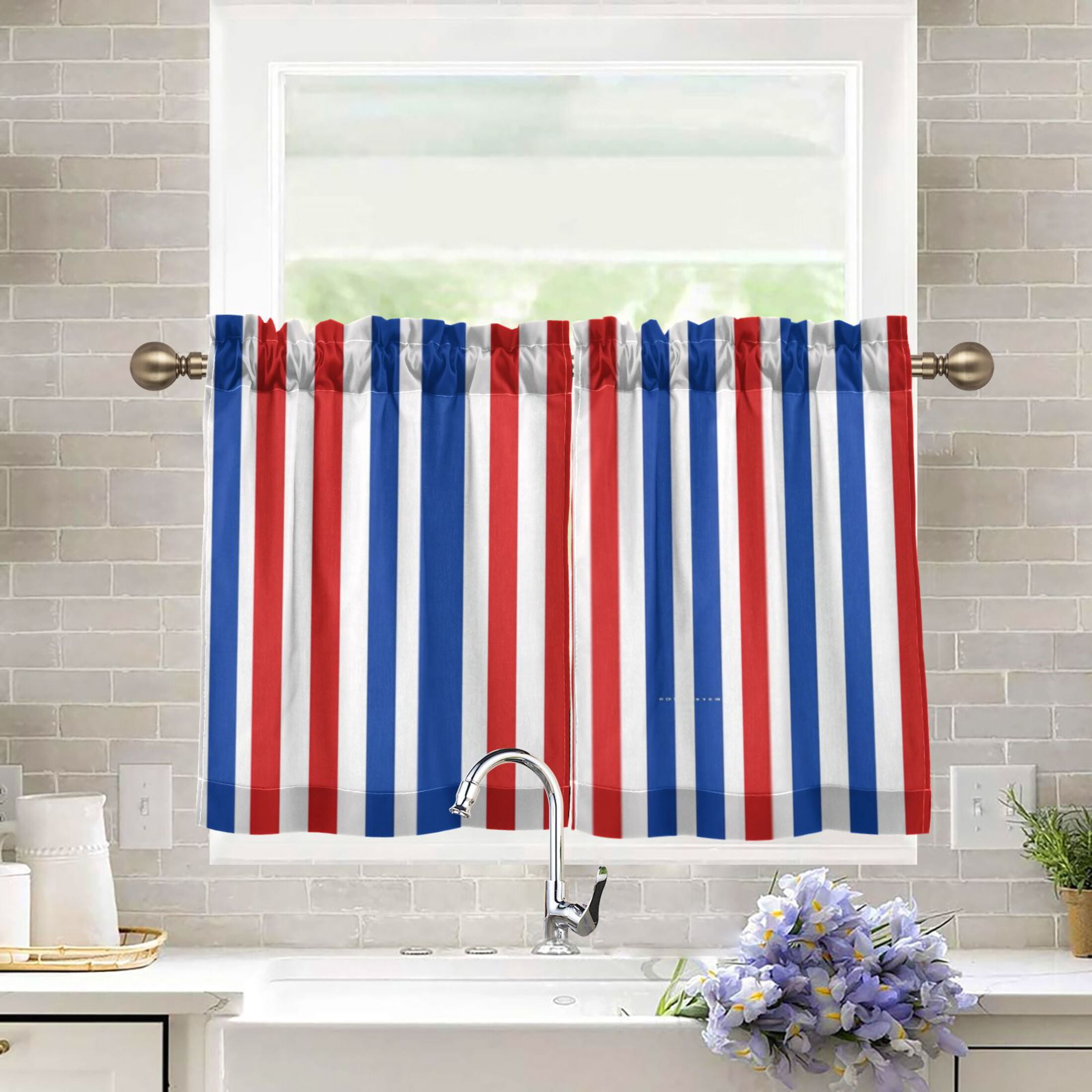 2 Pieces Tier Curtain for Kitchen and Bathroom- 27x24inch Three-color ...