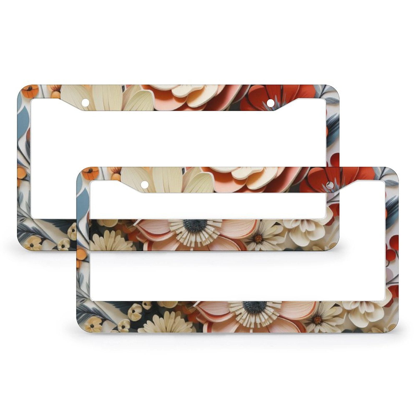 2 Pieces Traditional Watercolor Flower License Plate Frame Watercolor ...
