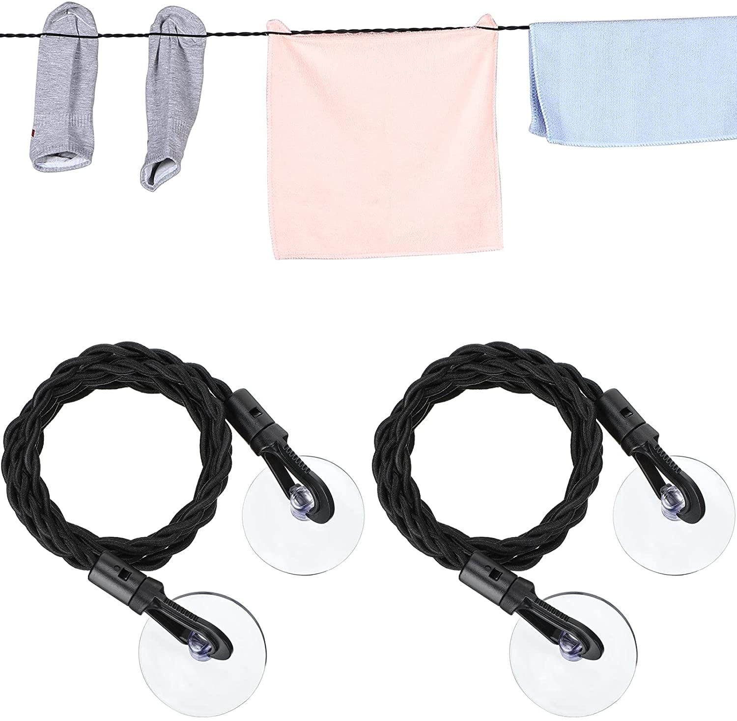 2 Pieces Travel Clothesline Portable Retractable Clothesline with Hooks ...