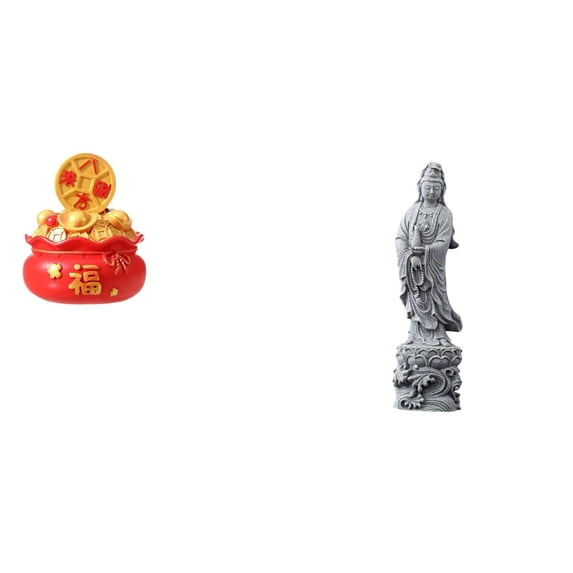 2 Pieces Treasure Basin Statue Feng Shui Guan Yin Desktop Sculpture ...