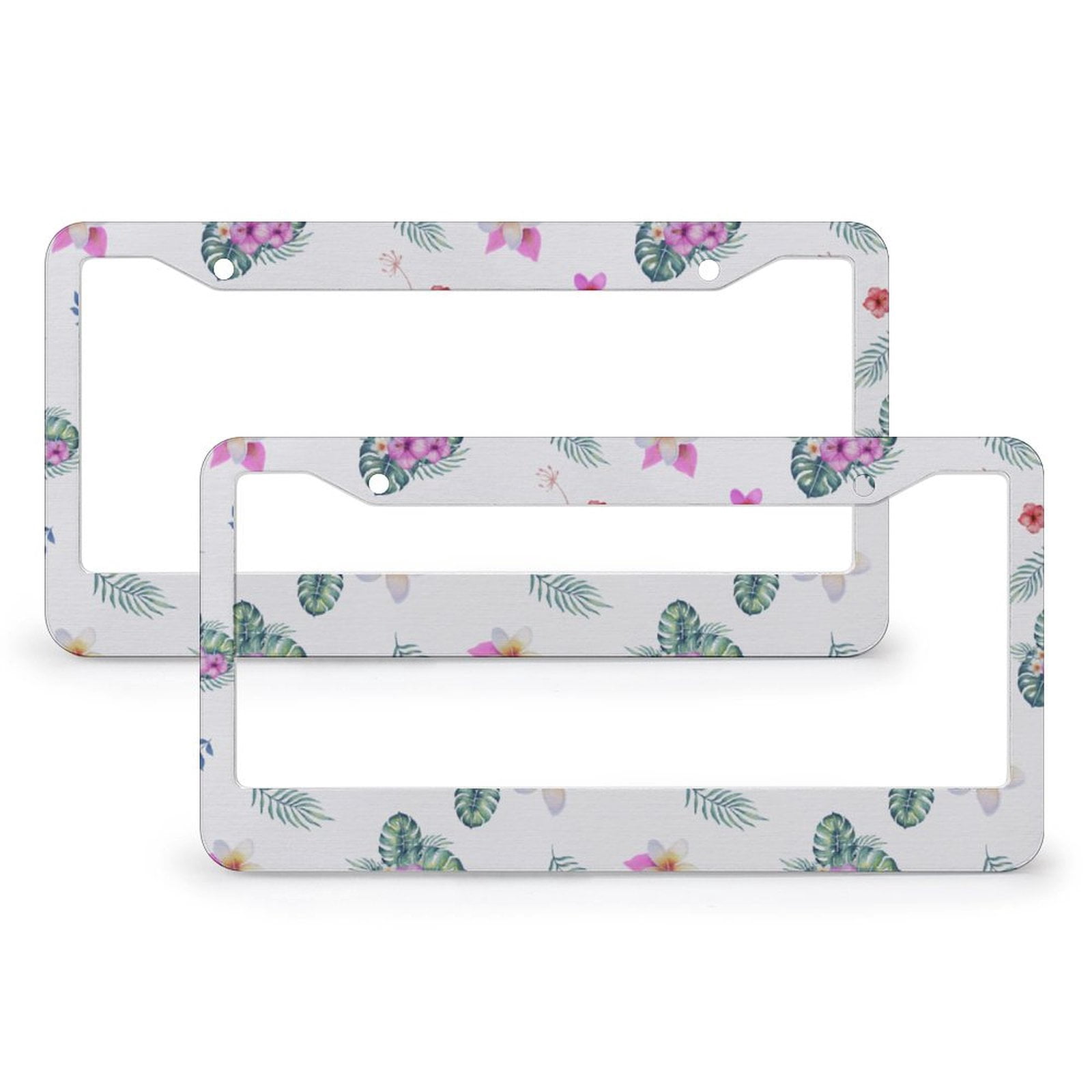 2 Pieces Tropical Leaves Flowers License Plate Cover Tropical Green ...