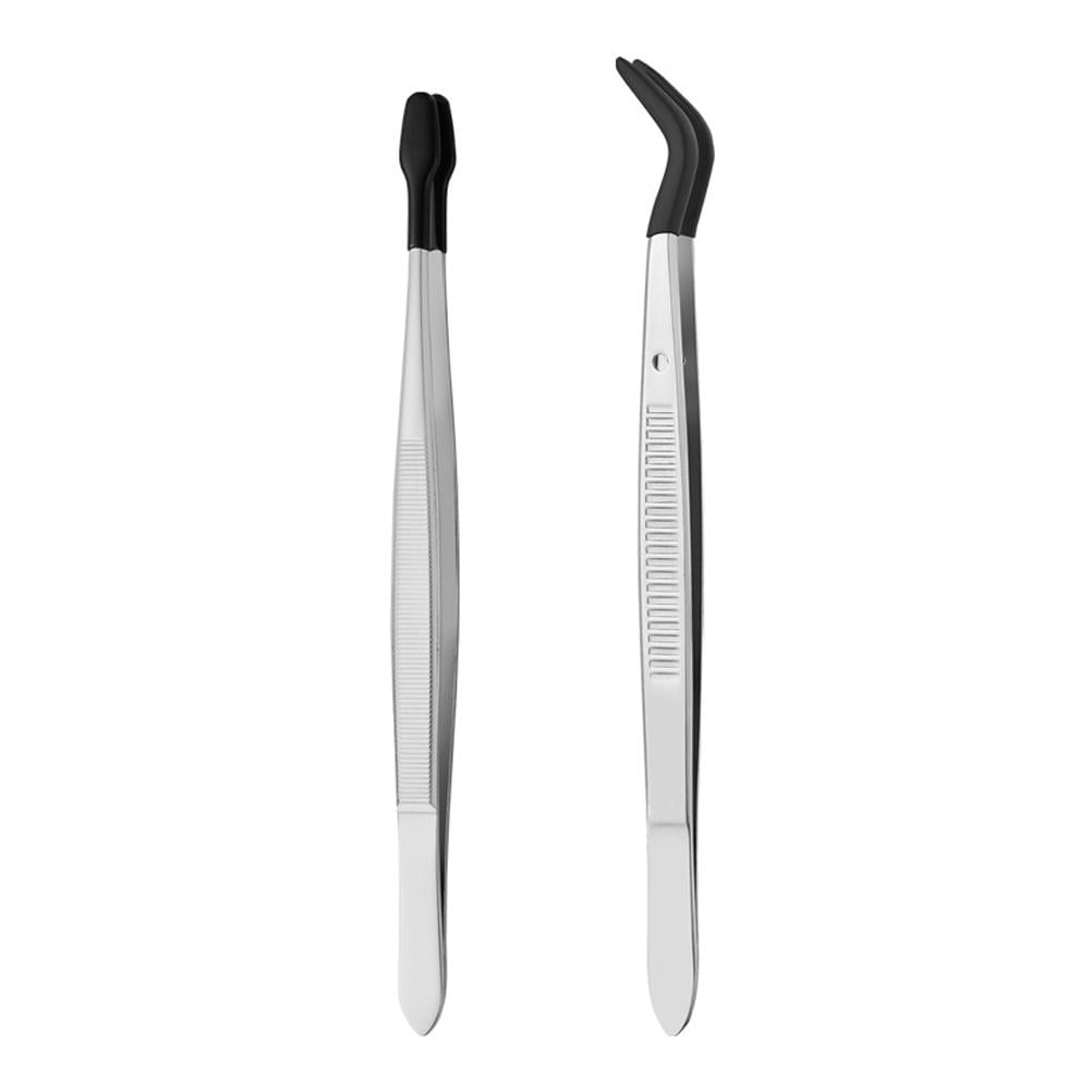 2 Pieces Tweezers Set with Rubber Tips Tweezers Rubber Flat Tip Tweezer ...