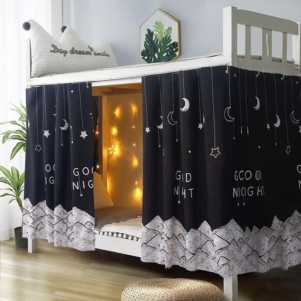2 Pieces Upper/Bottom Bunk Bed Curtains Dorm Home Blackout Privacy Bed ...
