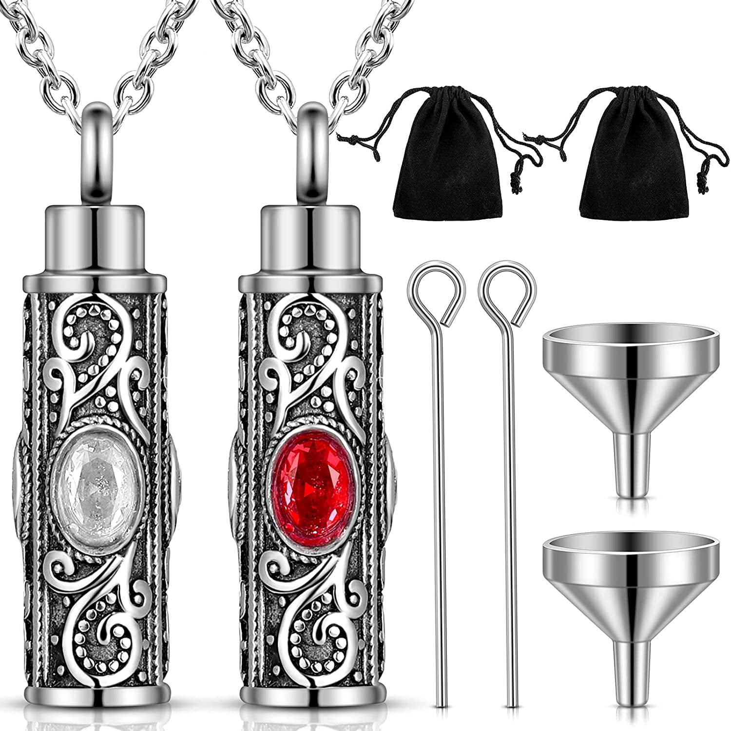 2 Pieces Urn Necklace for Ashes Cremation Urn Pendant Necklaces Crystal ...