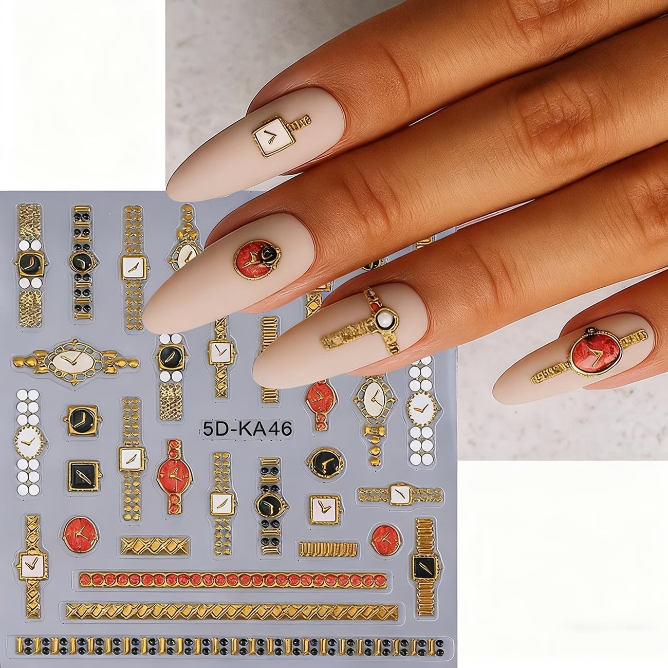 2 Pieces Vintage Clock Design Nail Art Stickers - 5D Embossed Rose ...