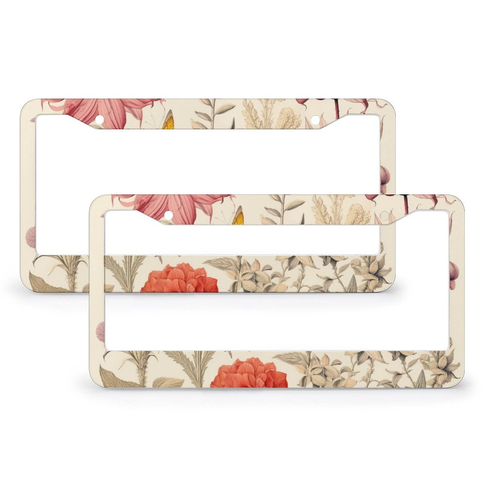 2 Pieces Vintage Elegant Rustic Floral Botanical French License Plate ...