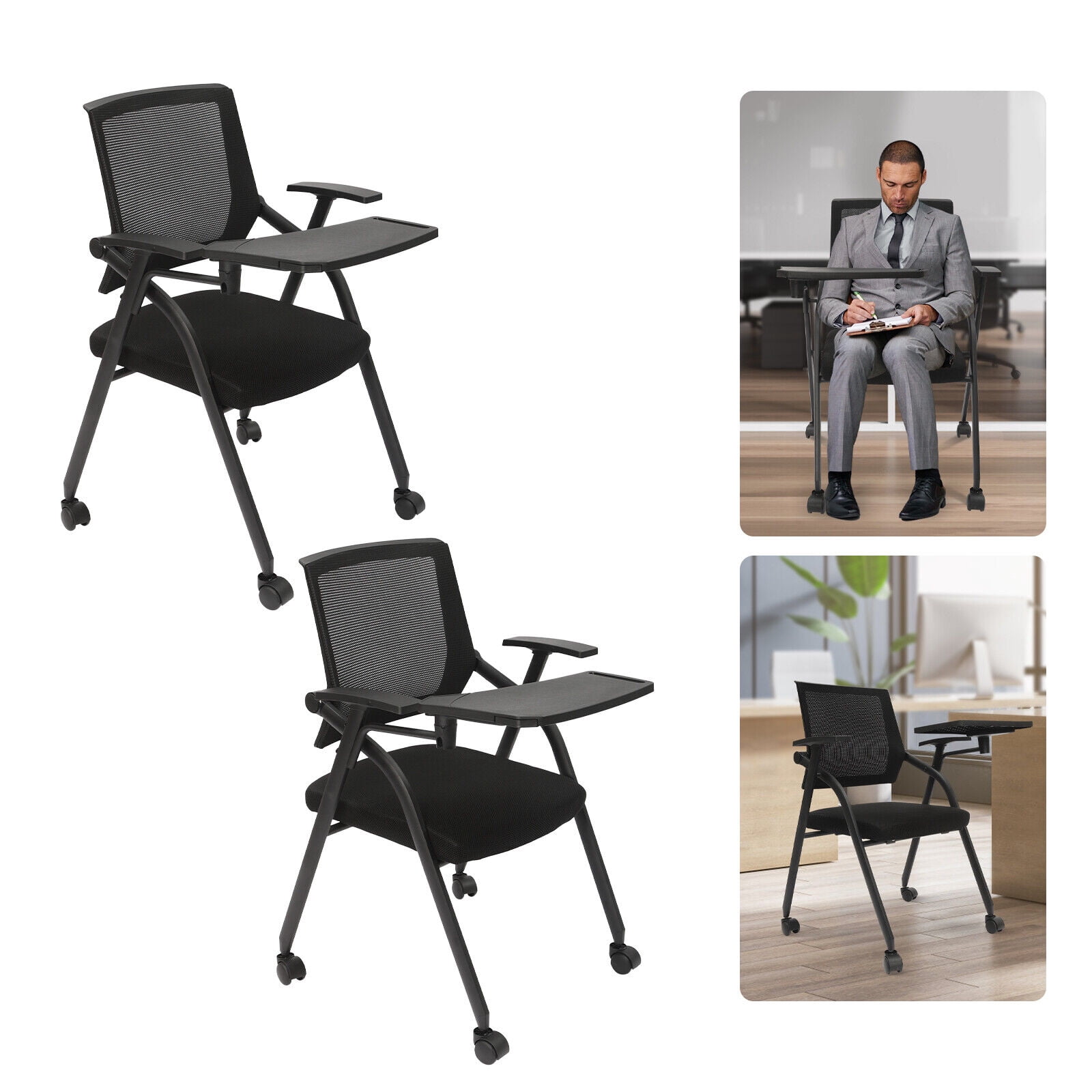 2 Pieces Waiting Room Chairs with Wheels Reception Chair Office Guest ...