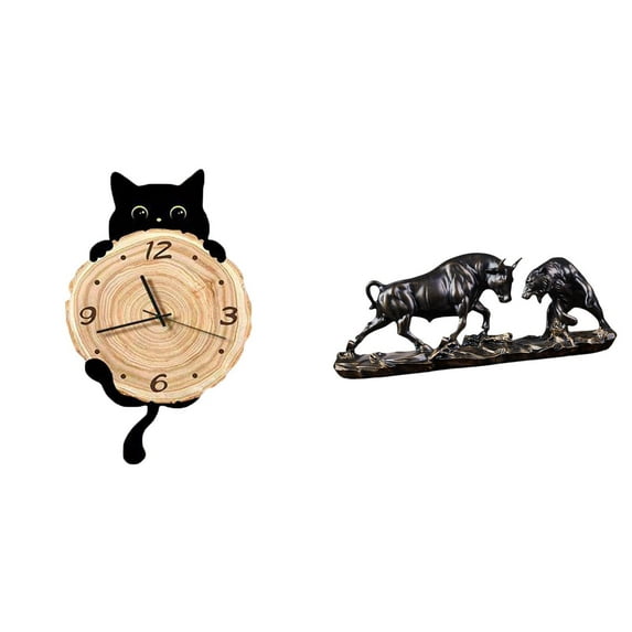 2 Pieces Wall Clock Bull Statue Hanging Ornament Quiet Non-ticking ...