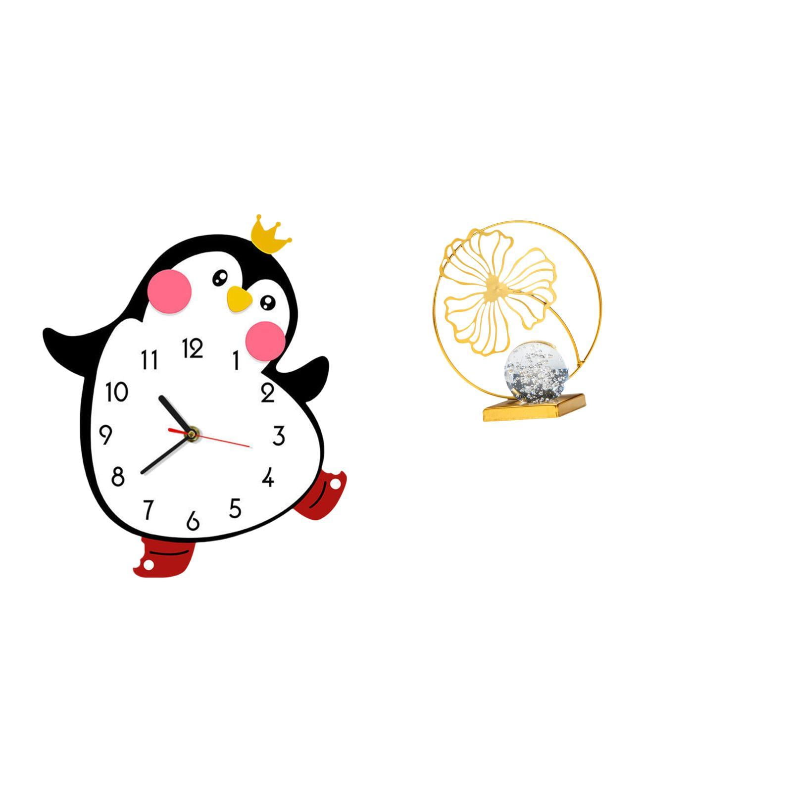 2 Pieces Wall Clock Leaf Statue Penguin Sculpture Battery Powered ...