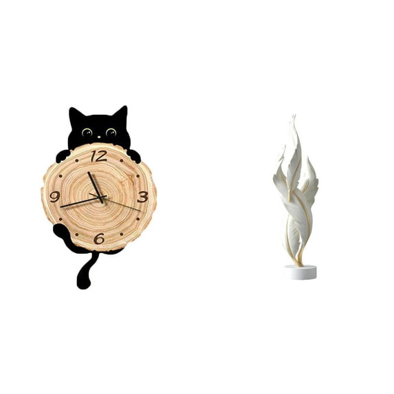 2 Pieces Wall Clock Sculpture Ornament Modern Resin Art for Living Room ...