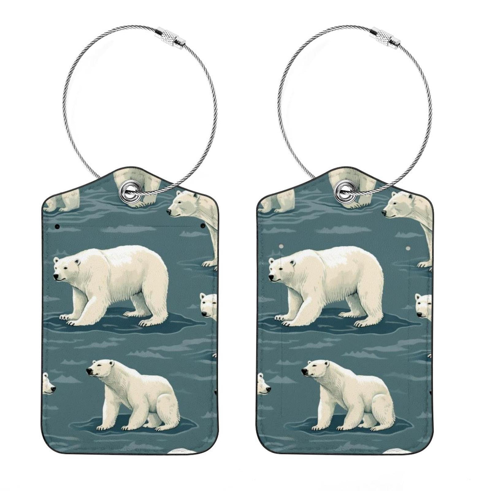 2 Pieces White Bear Luggage Tags with Full Back Privacy Cover /Steel ...