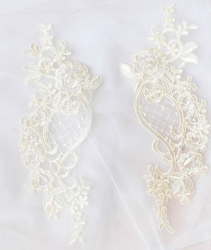 2 Pieces White Red Blue Lace Applique Flower Sequin Lace Fabric ...