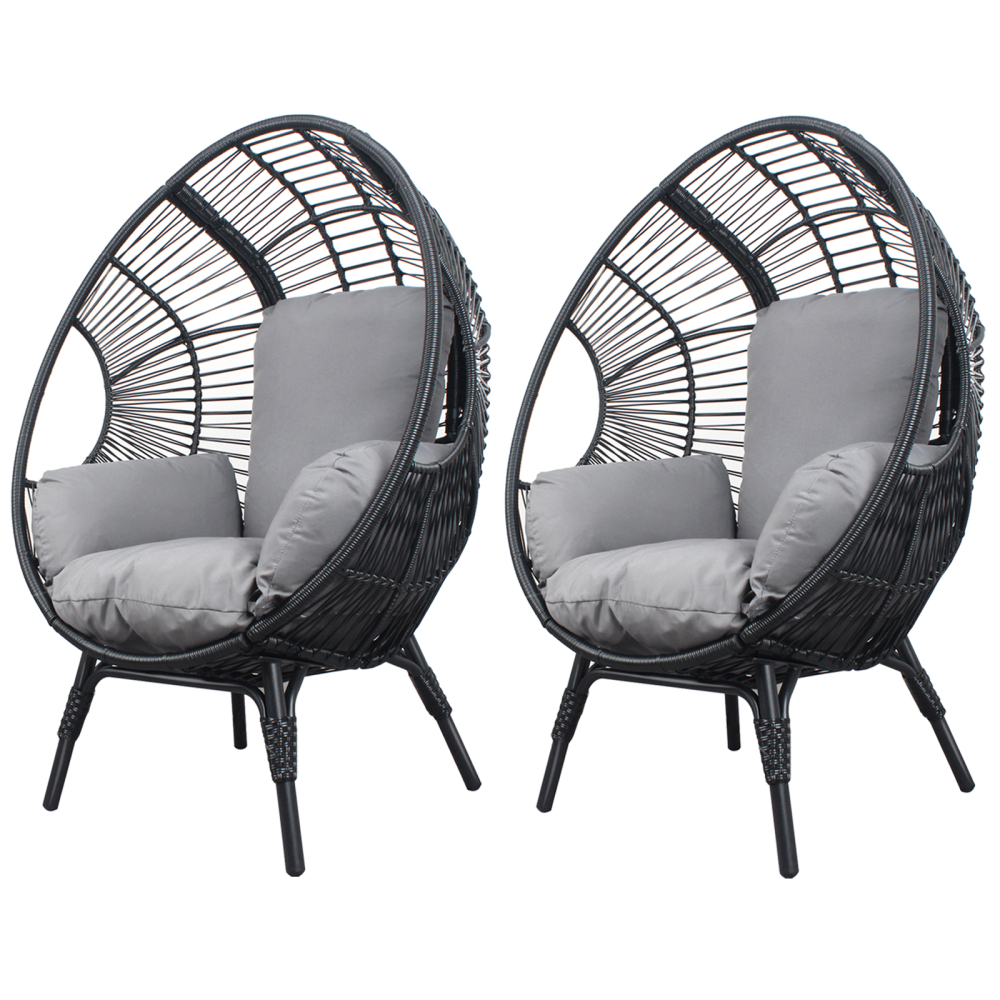 2 Pieces Wicker Egg Chairs, Oversized Indoor Outdoor Egg Chairs with ...
