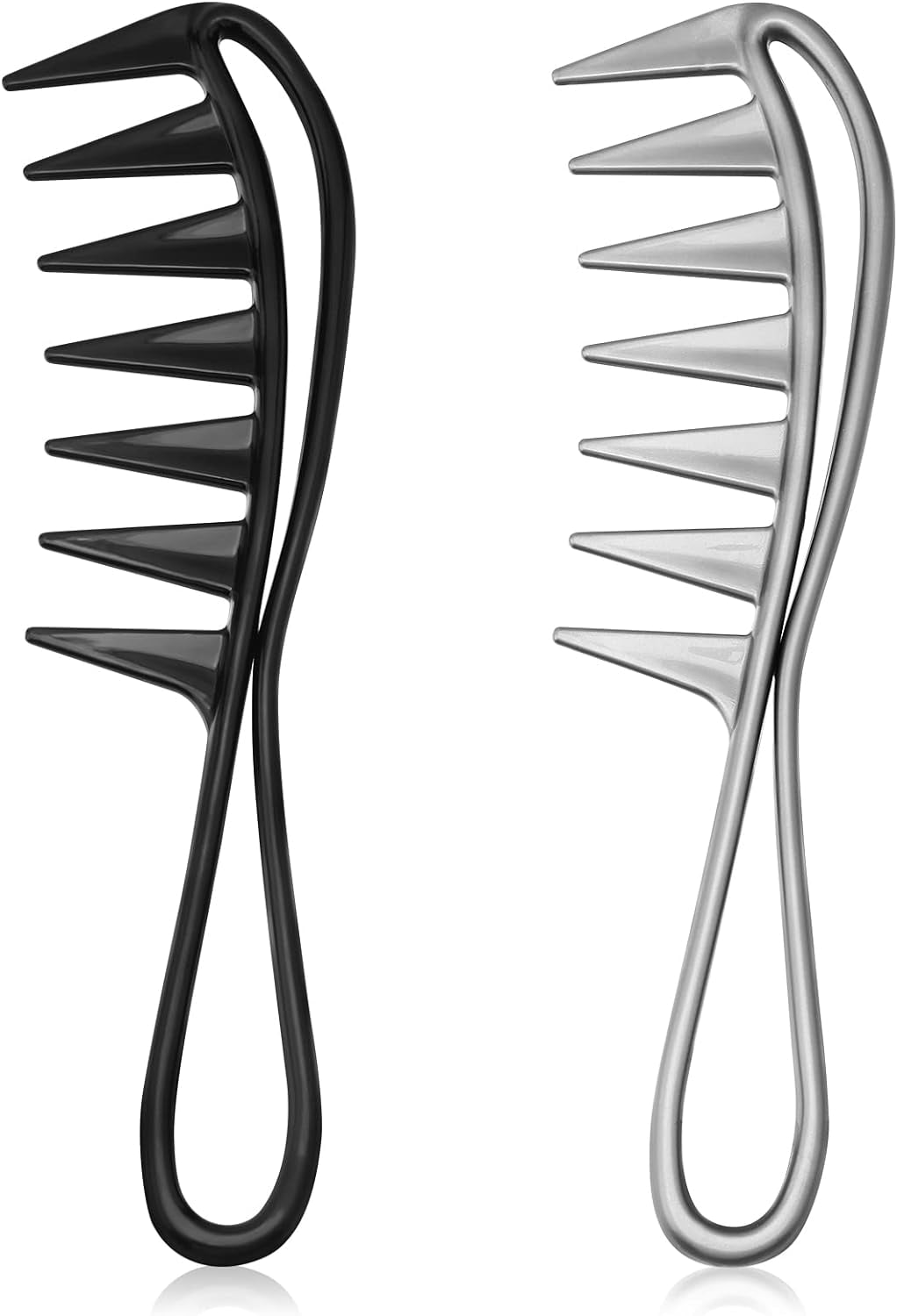 2 Pieces Wide Tooth Combs with Handle Black Grey Curl Comb Hairstyle ...