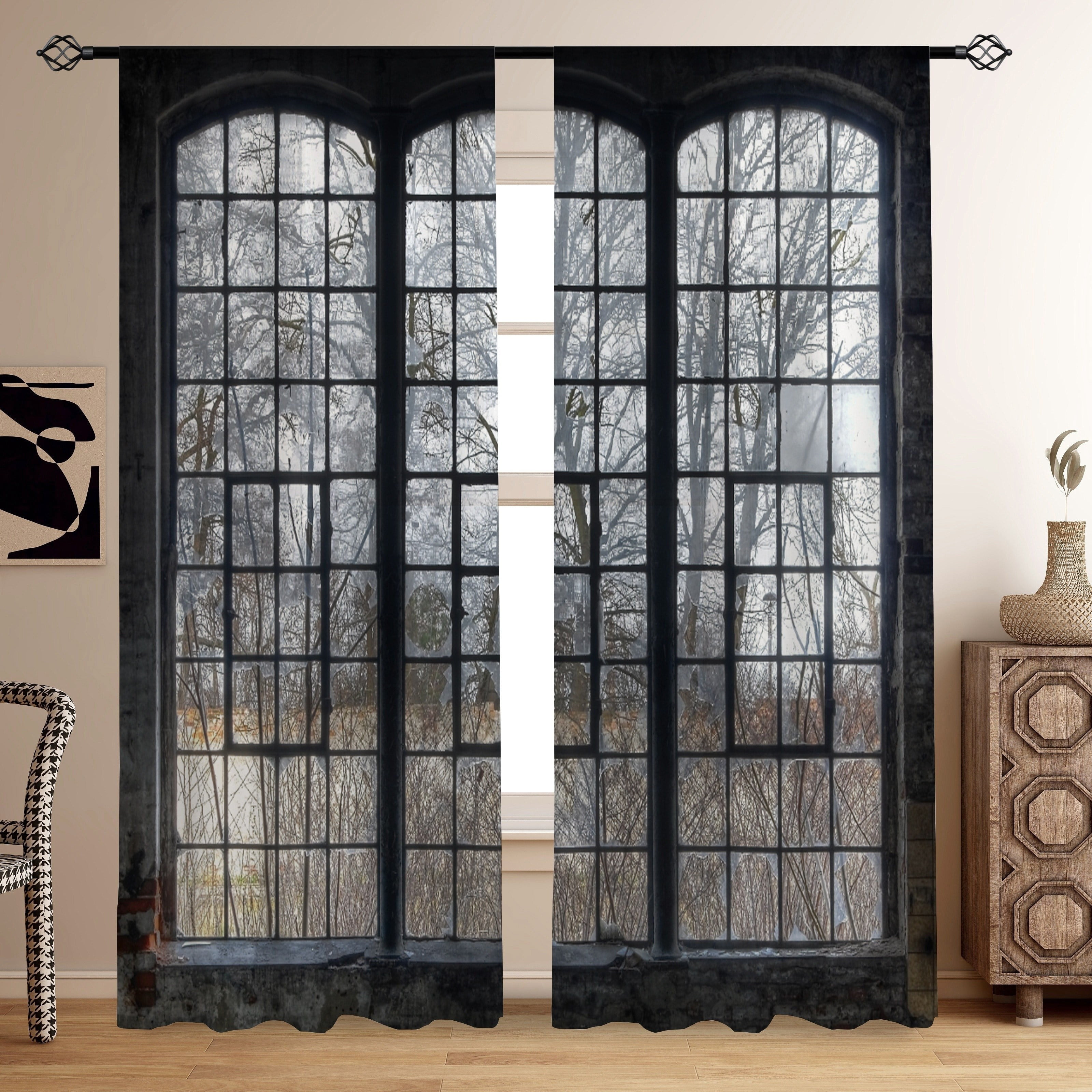 2 Pieces Window Wooden Windows Green Plants Outside The Windows ...