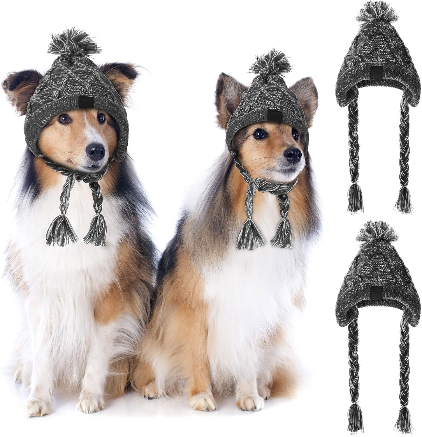 2 Pieces Winter Dog Knitted Hat Soft Warm Beanie Snood Headwear Hats ...