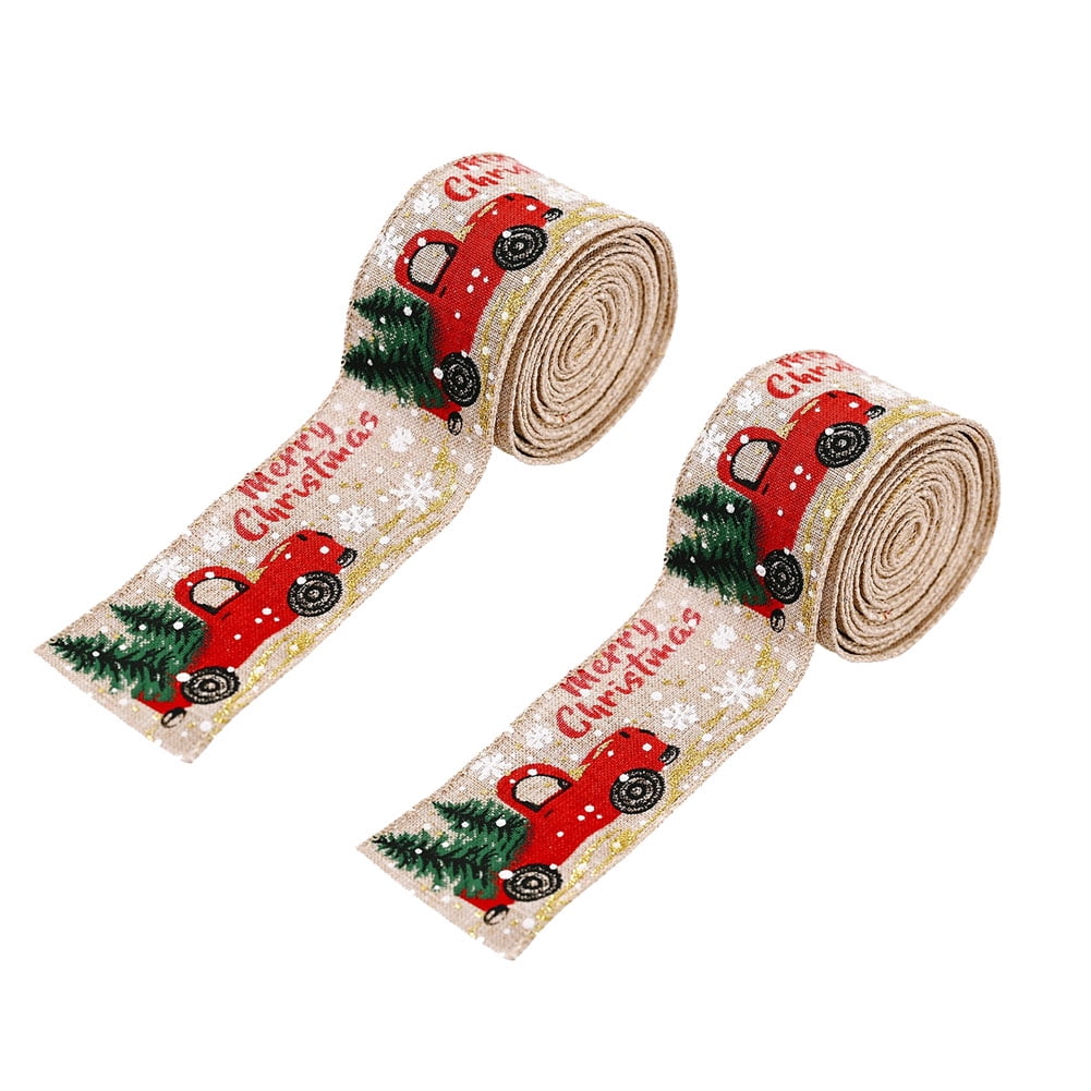 2 Pieces Wired Burlap Christmas Holiday Ribbon Burlap Ribbon with Wired ...