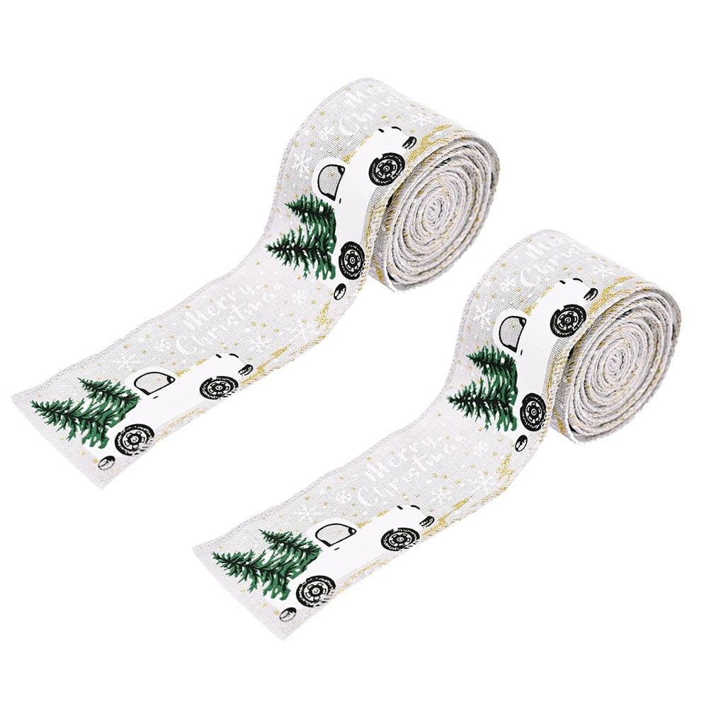 2 Pieces Wired Burlap Christmas Holiday Ribbon Burlap Ribbon with Wired ...
