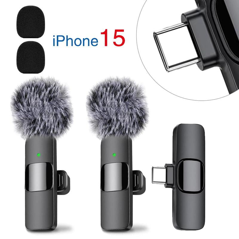 2 Pieces Wireless Bluetooth Lavalier Microphone, Mini Clip-on Lapel Mic ...