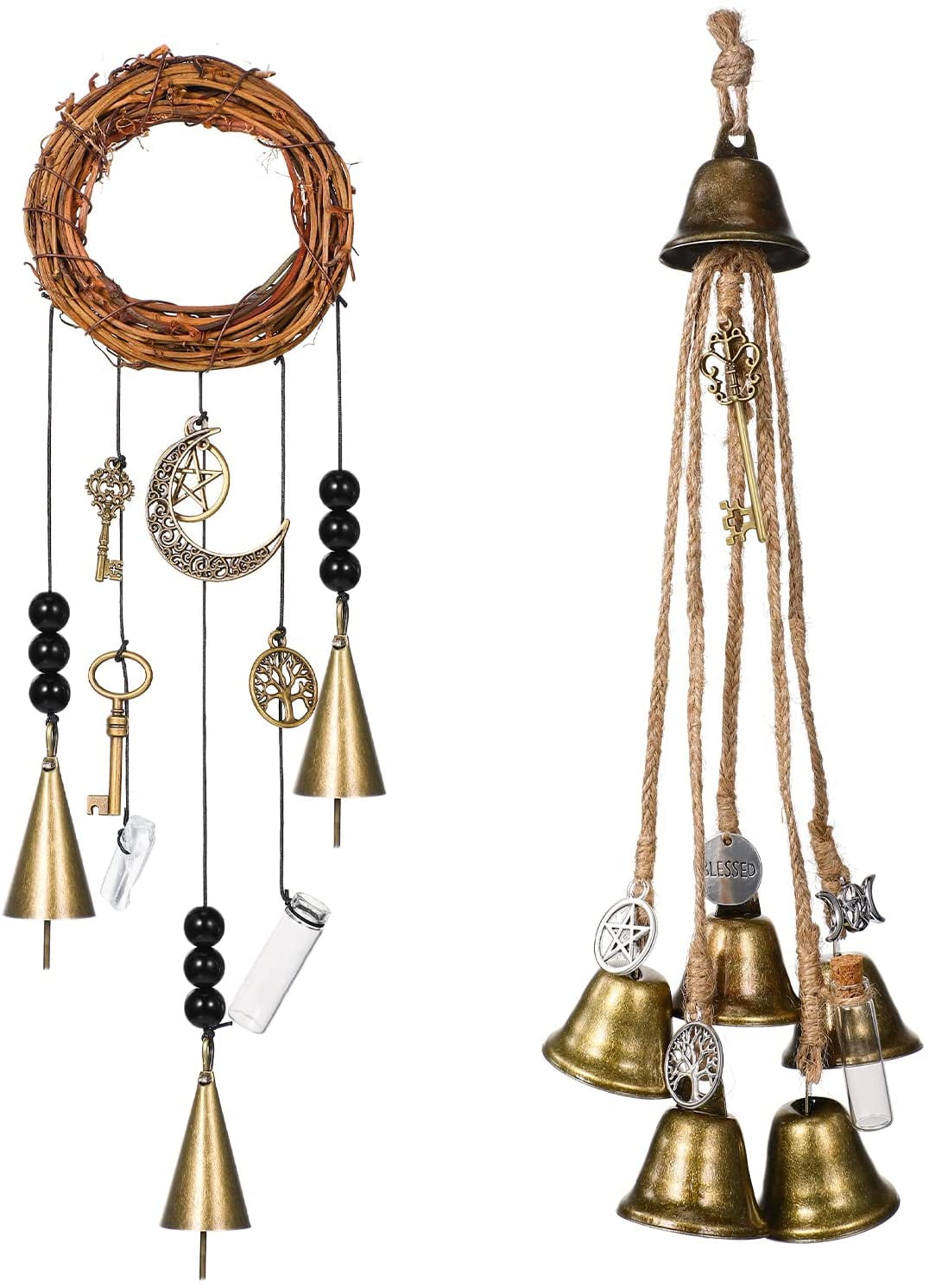 2 Pieces Witch Bells Protection Door Hangers Witch Wind Chimes Wreath ...