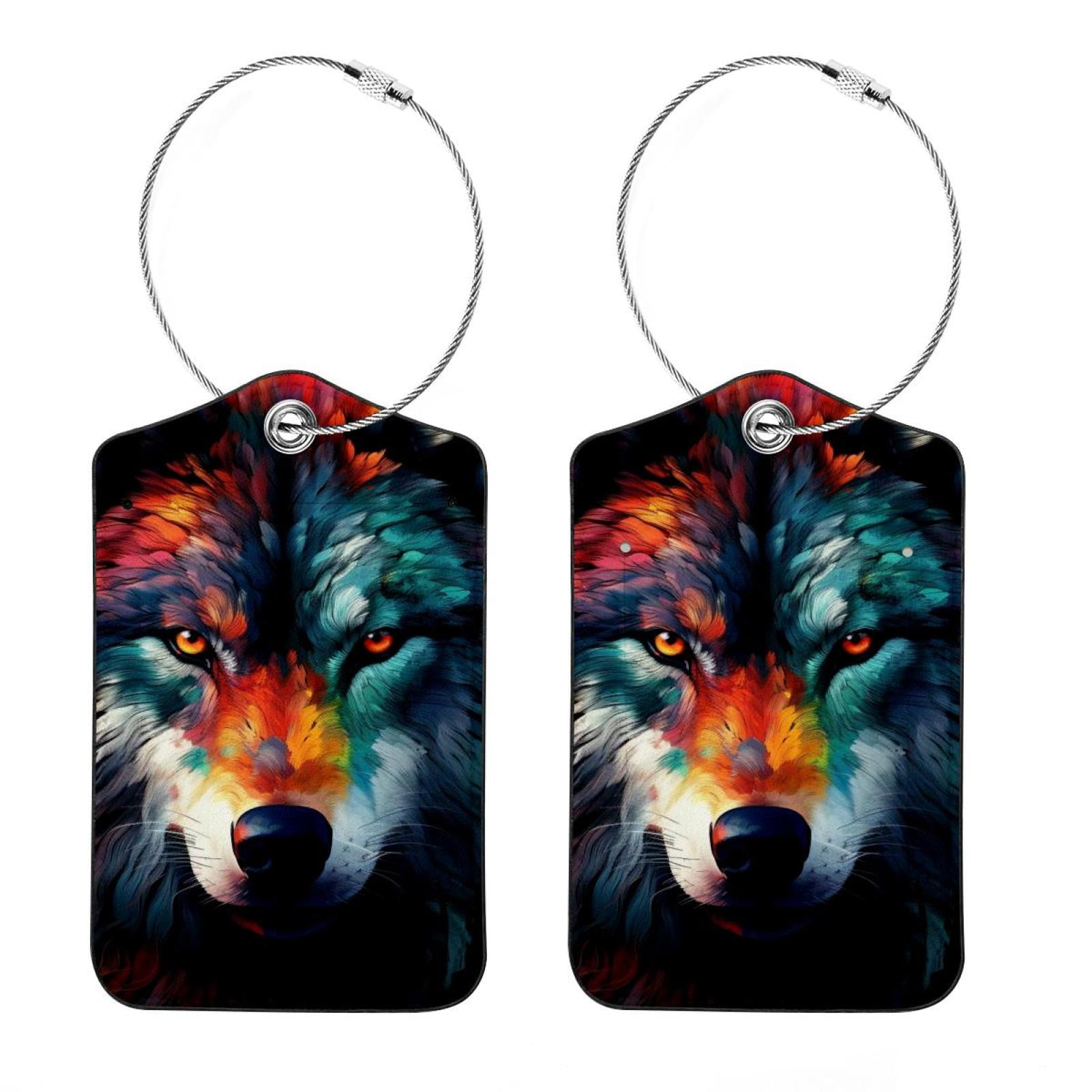 2 Pieces Wolf Luggage Tags, Privacy Cover ID Label with Loop and ...
