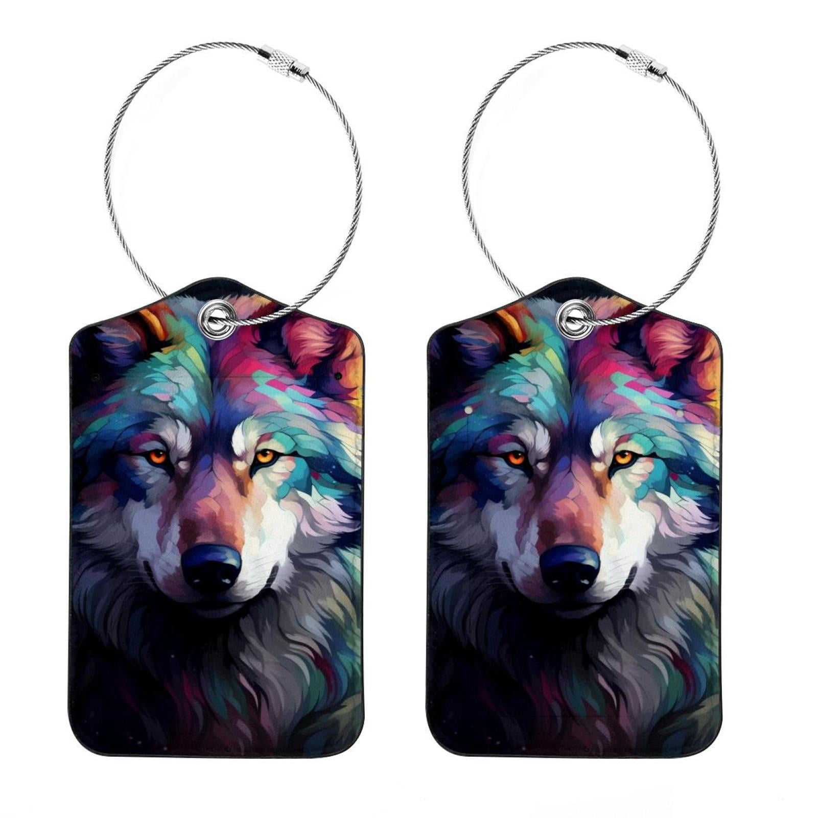 2 Pieces Wolf Luggage Tags with Full Back Privacy Cover /Steel Loops ...