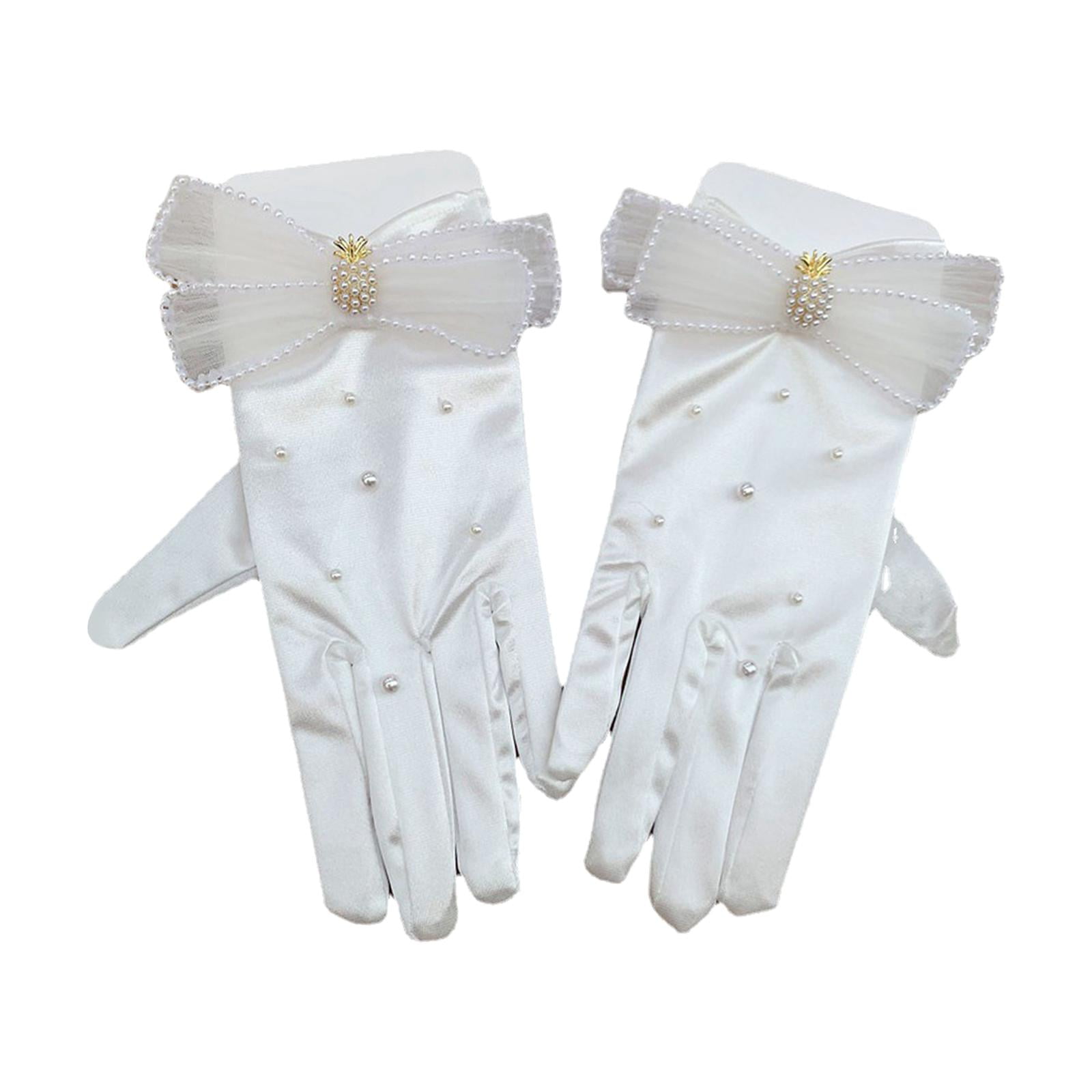2 Pieces Women Bridal Wedding Gloves with Bow Tie for Stage Show Ballet ...