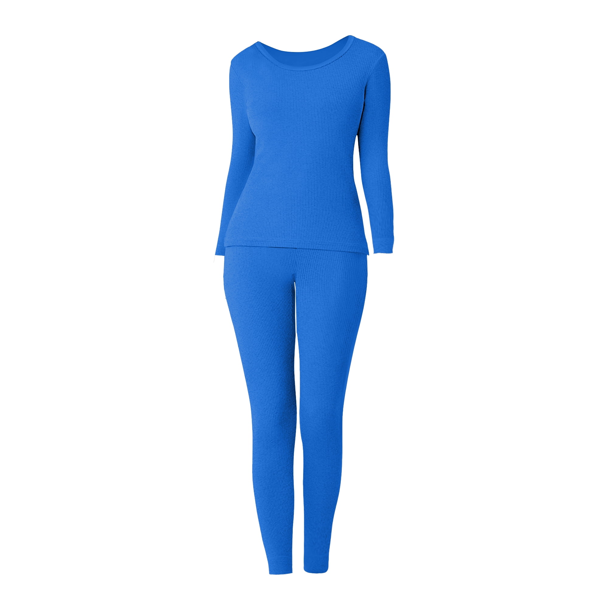 2-Pieces Women's Cozy Waffle Knit Thermal Set, Soft Cotton Blend ...